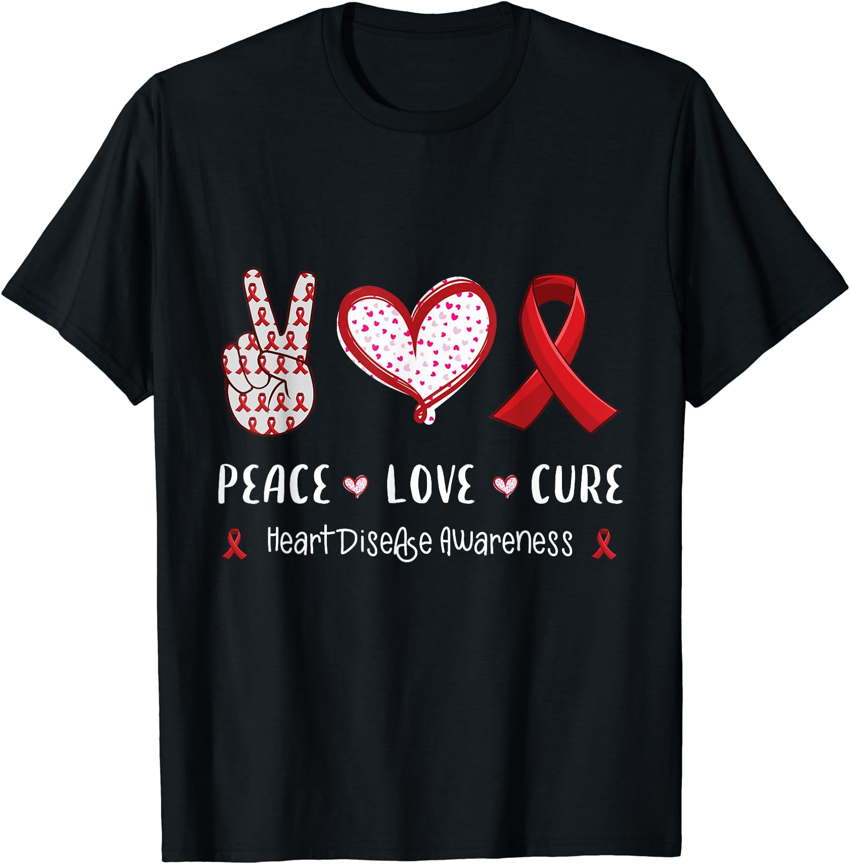Peace Love cure heart disease awareness men women kids CHD T-Shirt ...