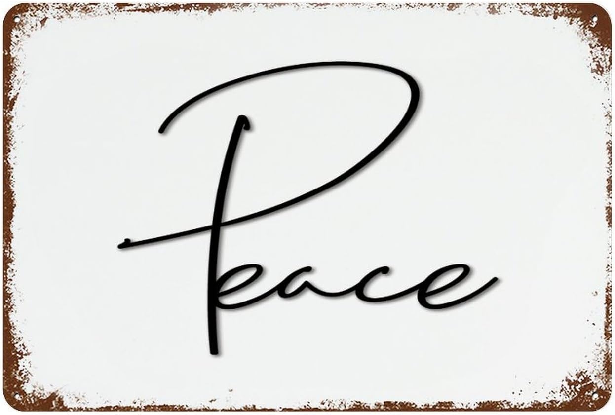 Peace Metal Sign Cursive Word Art Black Letters Country Home Décor for ...