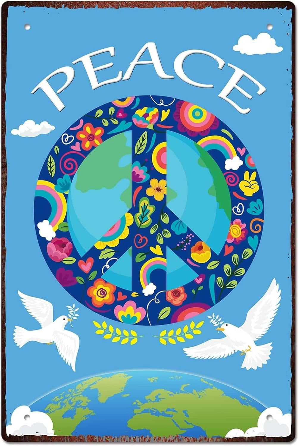 Peace Metal Sign, Tin Small Peace Sign Flag, World Peace Sign for ...
