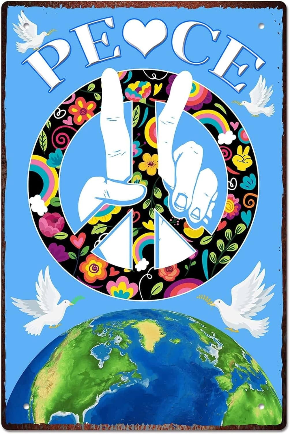 Peace Metal Tin Sign Wall Decor, Peace Sign Hand Wall Metal Artwork ...