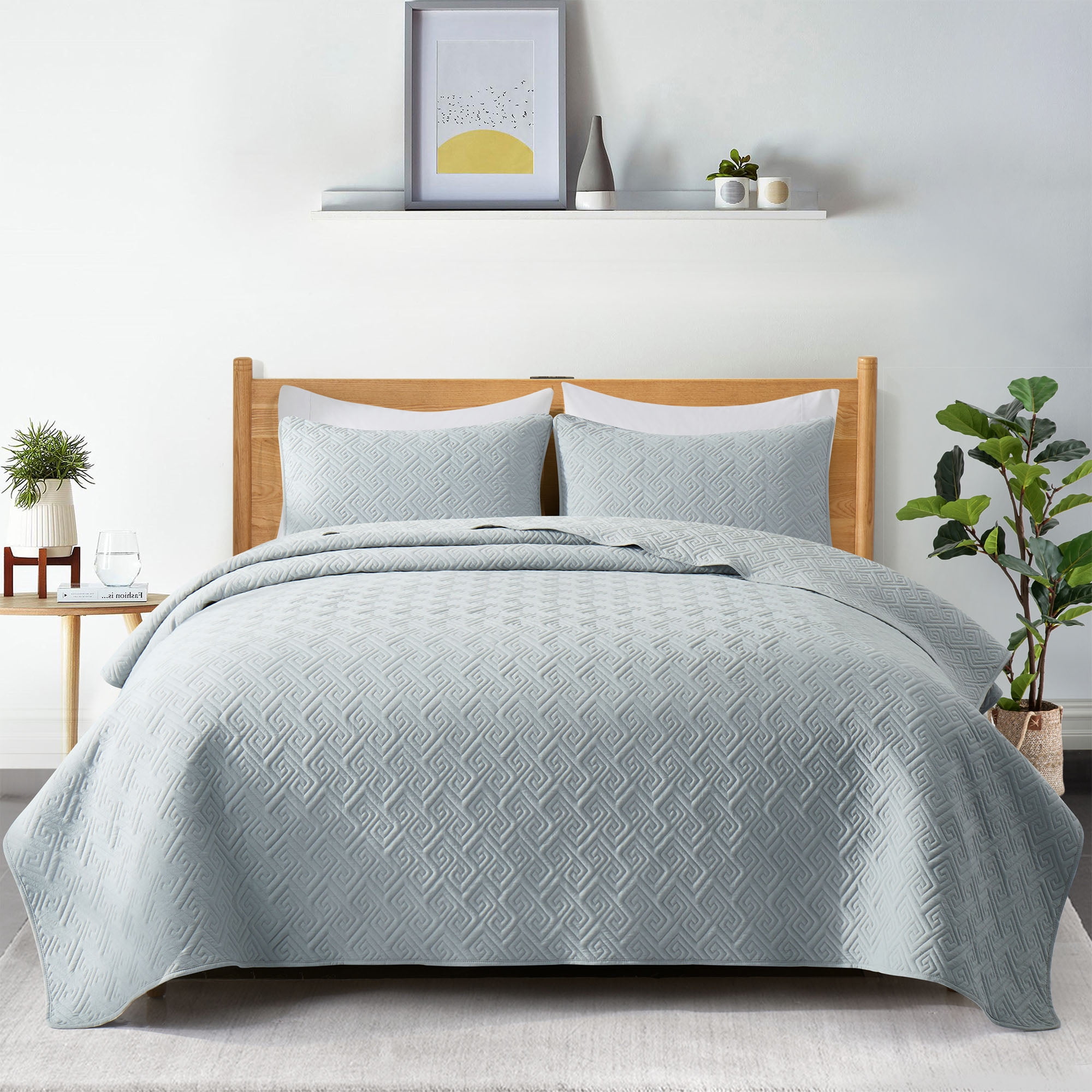Peace Nest 2-Piece Reversible Pattern Quilted Coverlet Set, Light Gray ...
