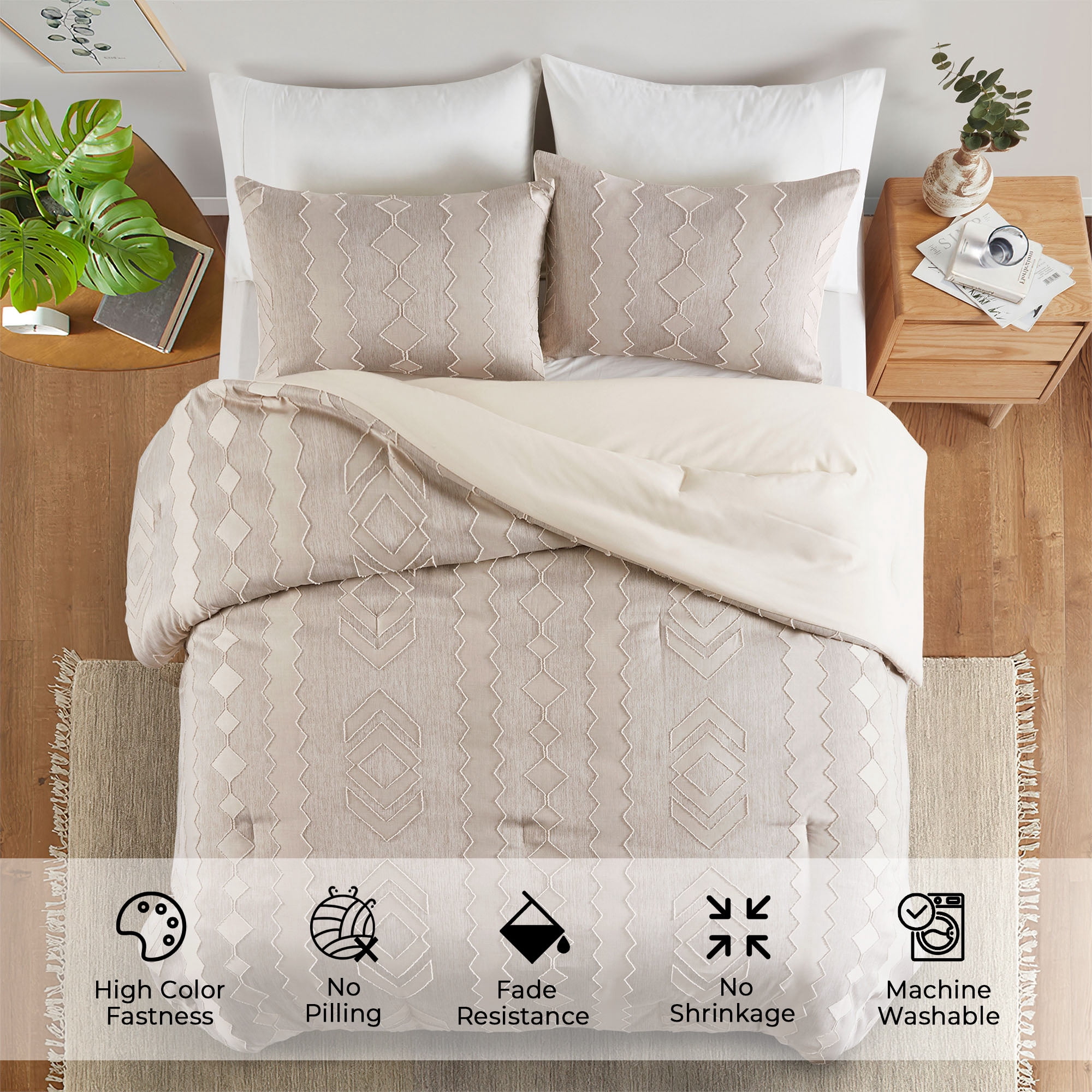 Peace Nest All-Season Queen Comforter Set with Shams, Modern Clipped ...