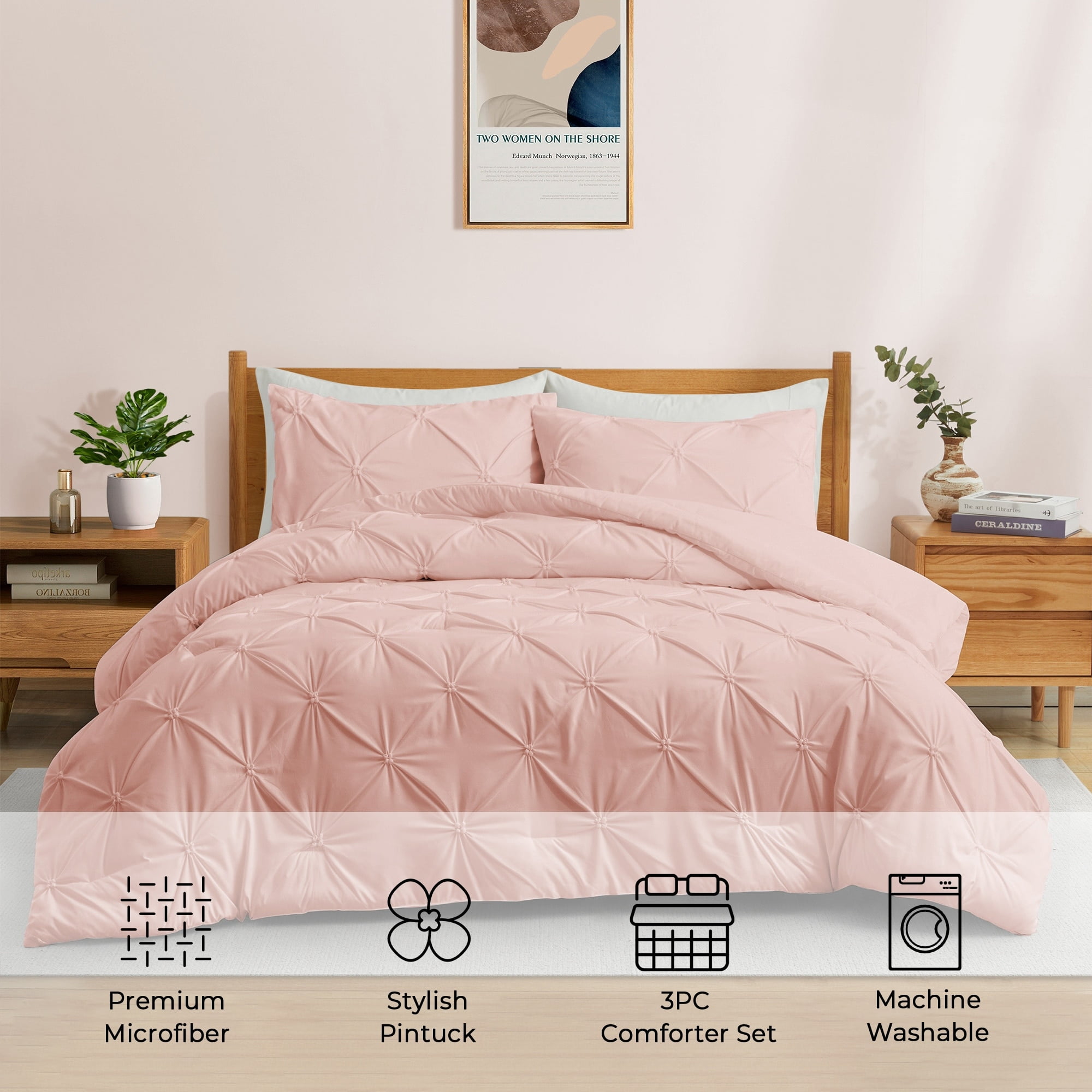 Peace Nest 3 Piece Pintuck Pinch Pleat Comforter Set, Bedding Set for ...
