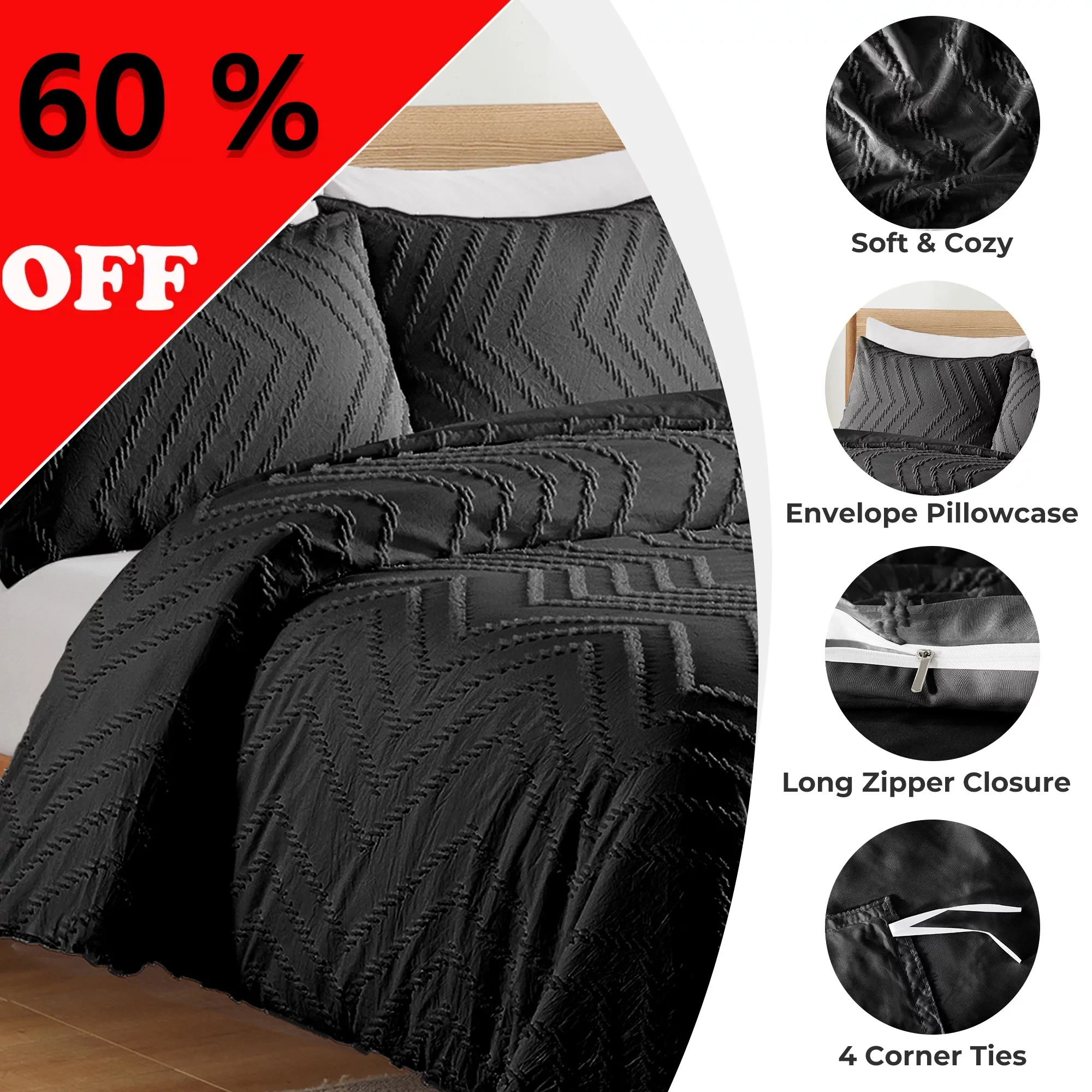 Peace Nest 3 Pieces Clipped Jacquard Geometric Tufted Duvet Covers ...