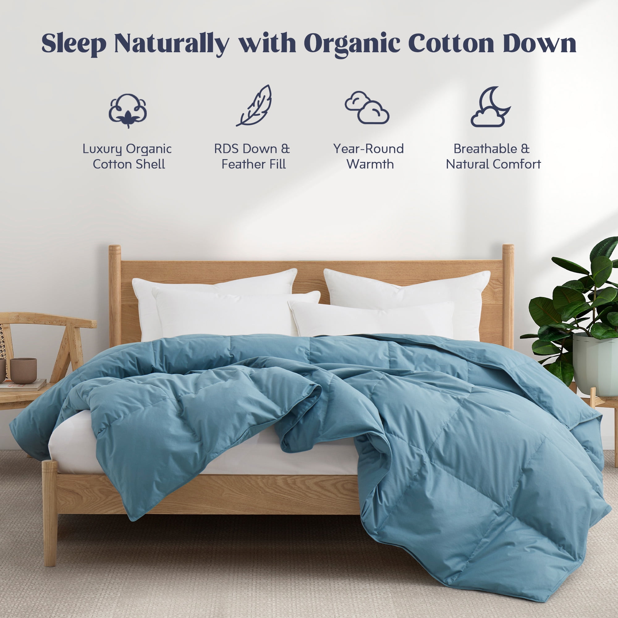 Peace Nest All Season 100% Organic Cotton Down Duvet Insert Medium ...