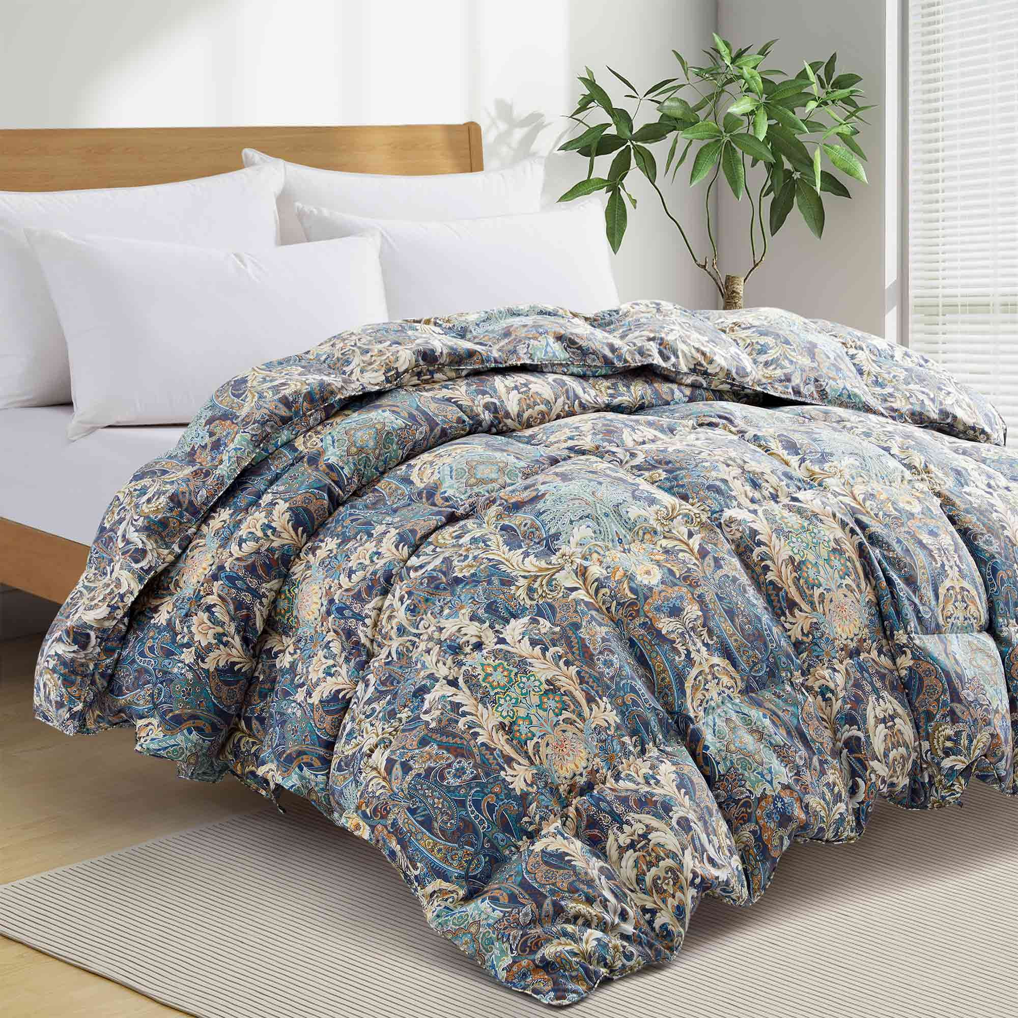 Peace Nest Boho Paisley Flower Printed Down Feaher Fiber Comforter ...