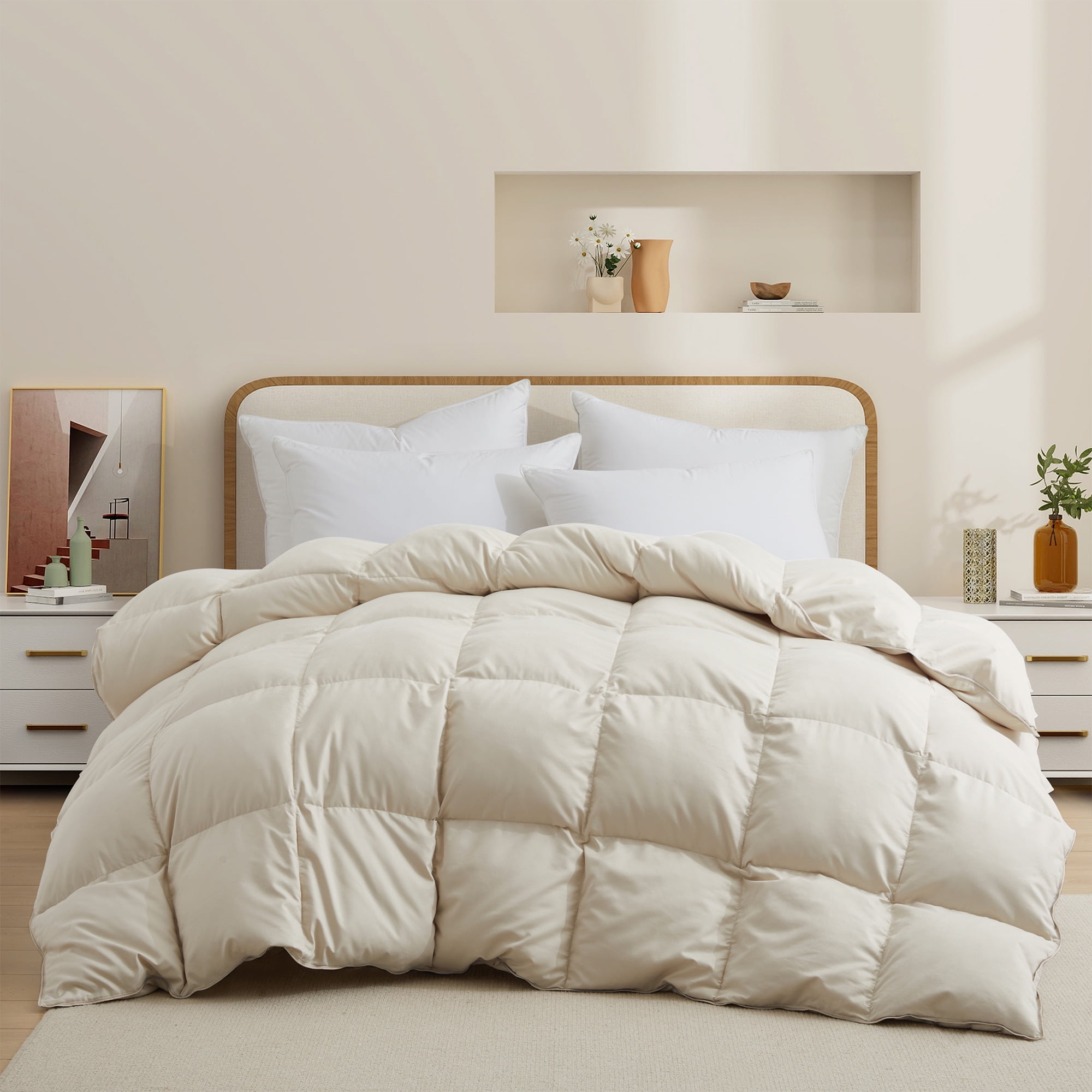 Peace Nest Medium Weight White Goose Feather Fiber Comforter, 360TC Soft Fabric, All Seasons ...