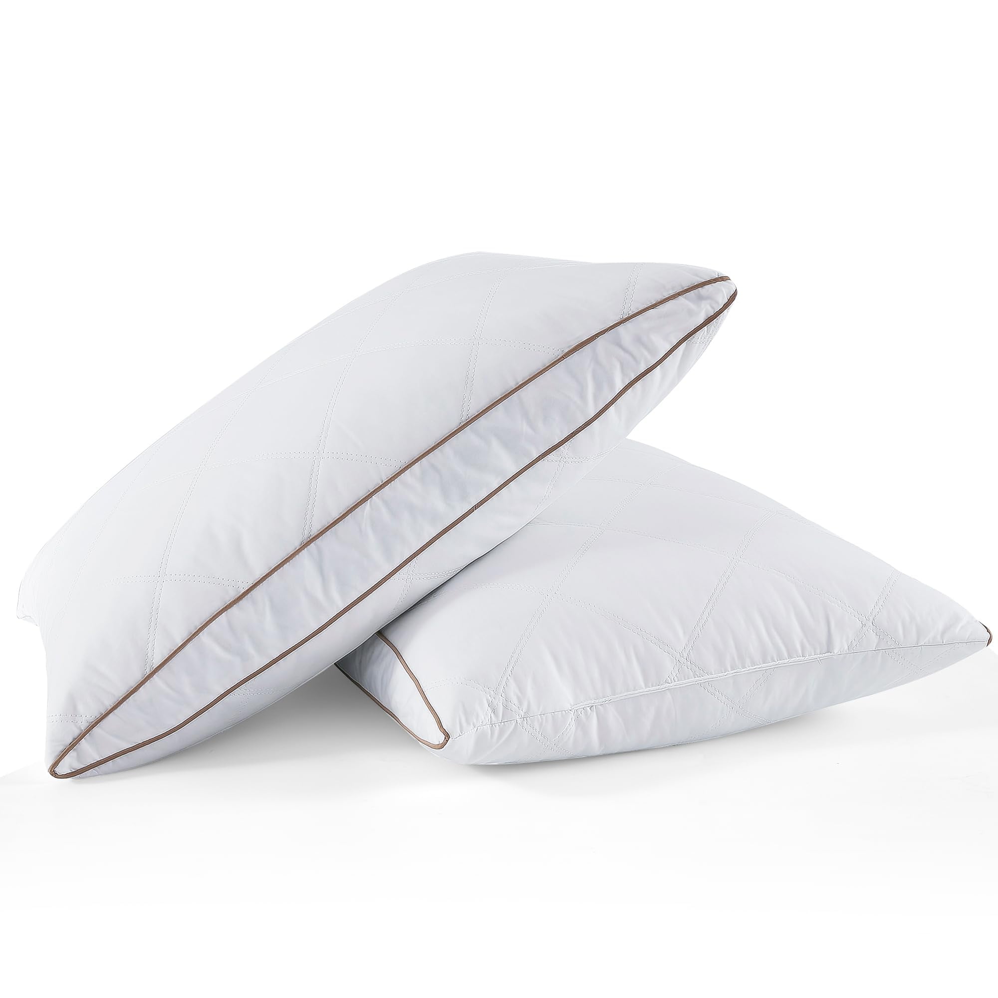 Peace Nest Quilted Brown Oval Gusseted Goose Feather Down Pillow Set of 2, Queen Bed Pillows ...