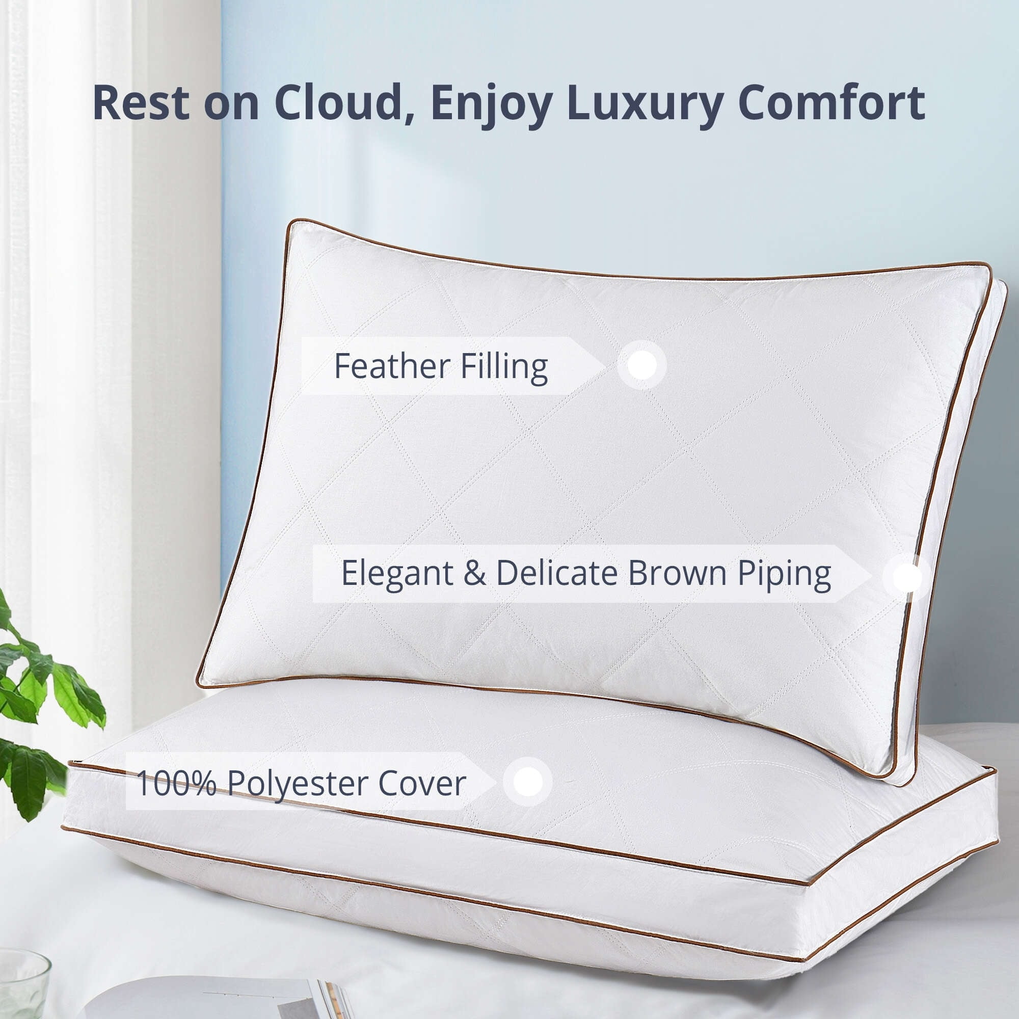 Peace Nest Set of 2 Premium Soft Goose Feather Down Bed Pillow with ...