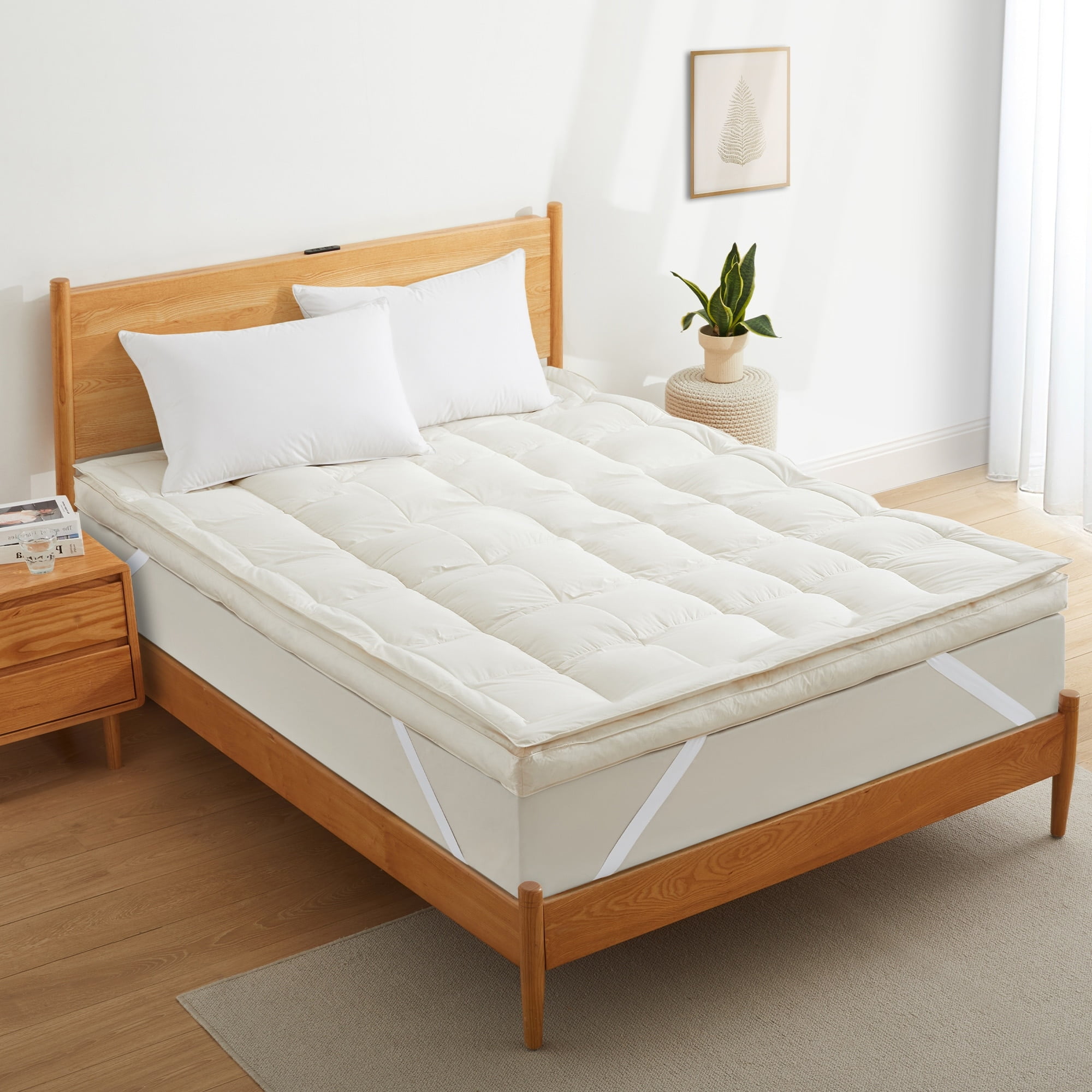 Peace Nest White Goose Feather Bed Fitted Mattress Topper with 100% ...
