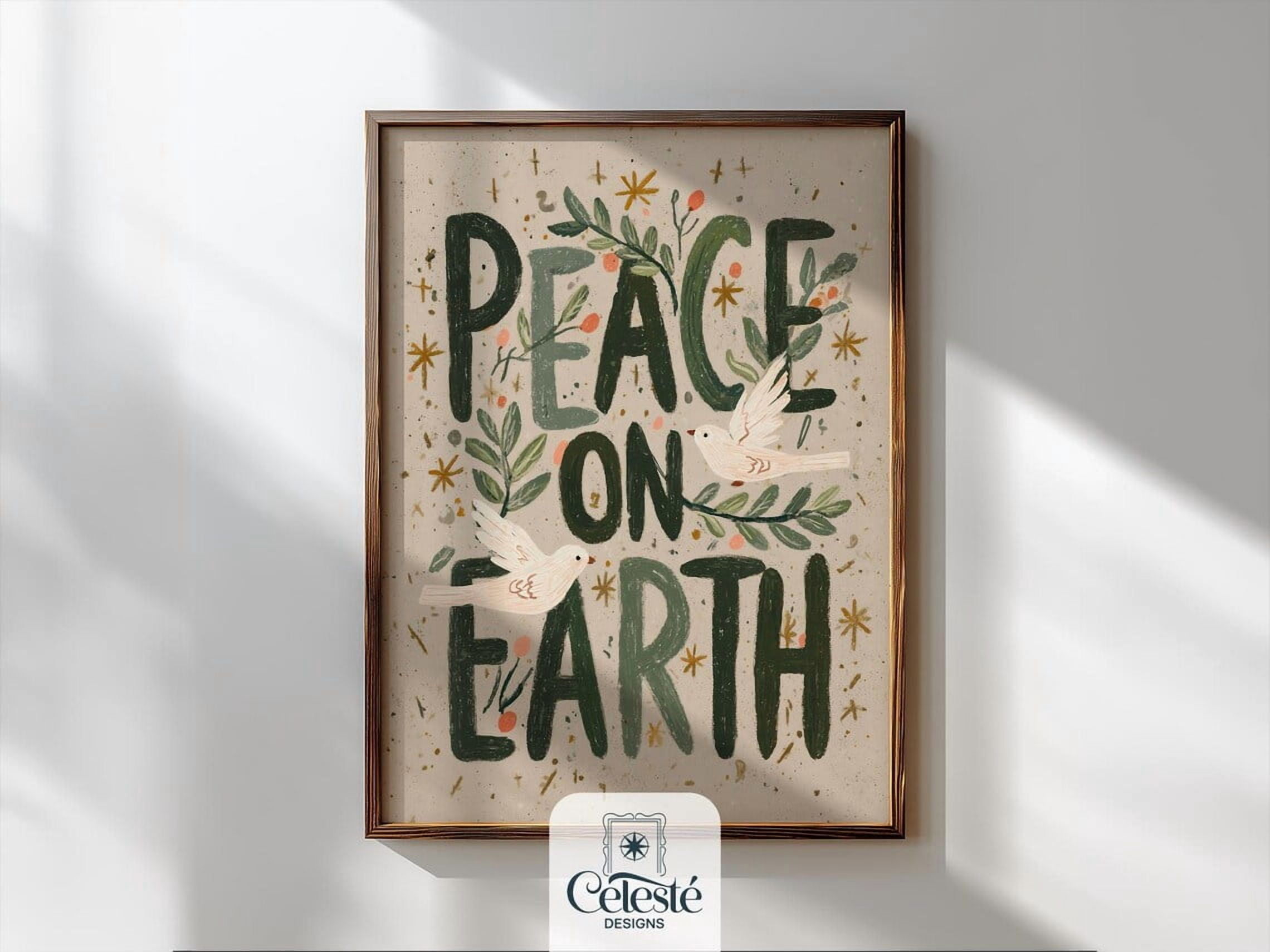 Peace On Earth Print, Doves, Winter Greenery UNFRAMED Poster, Wall Art ...