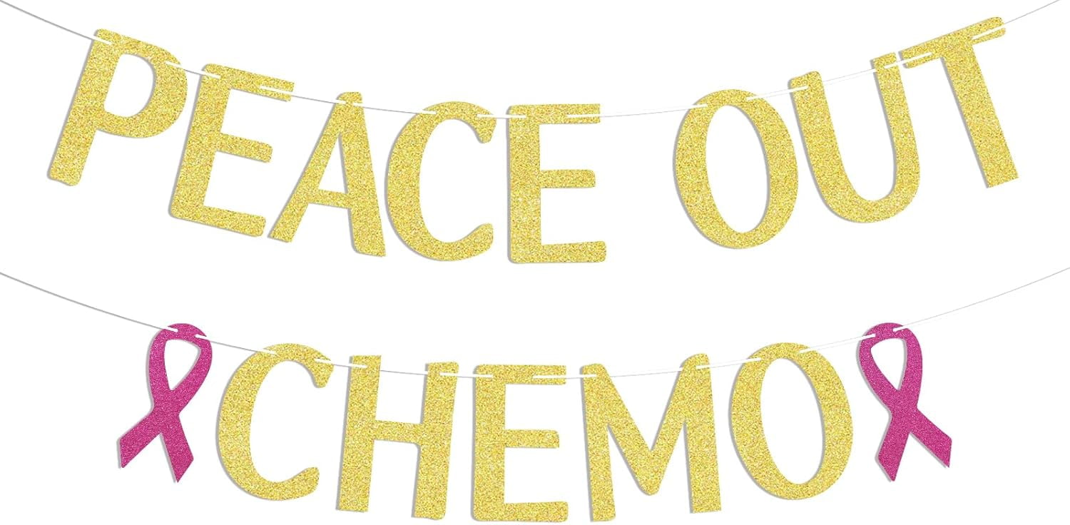 Peace Out Chemo Banner, Gold Glitter Cancer Survivor Party Decorations ...