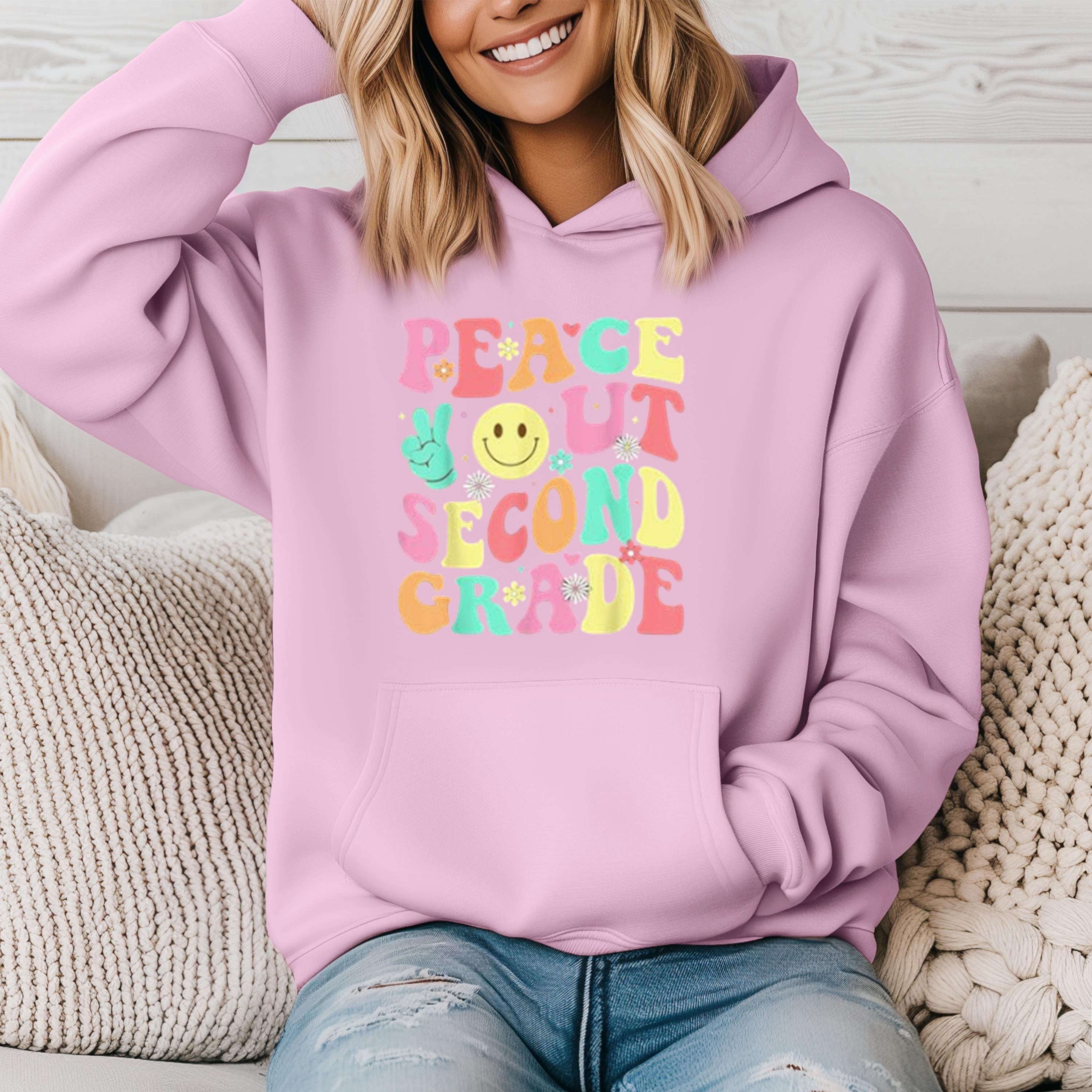 Peace Out Second Grade Hoodie Groovy Last Day of School Student Gift up ...