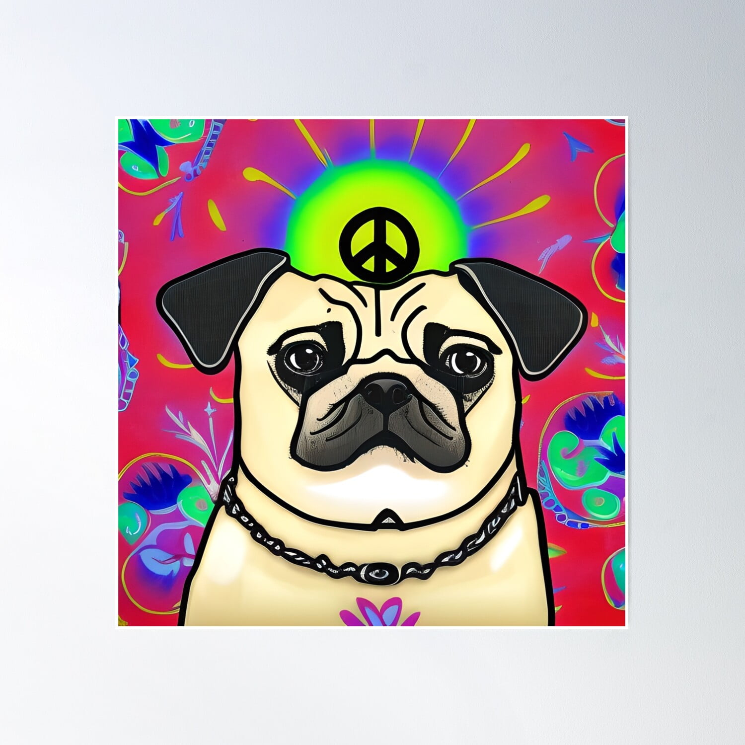 Peace Pug - Cartoon Pug Poster Wall Art, Modern Wall Decor, 24x24 ...