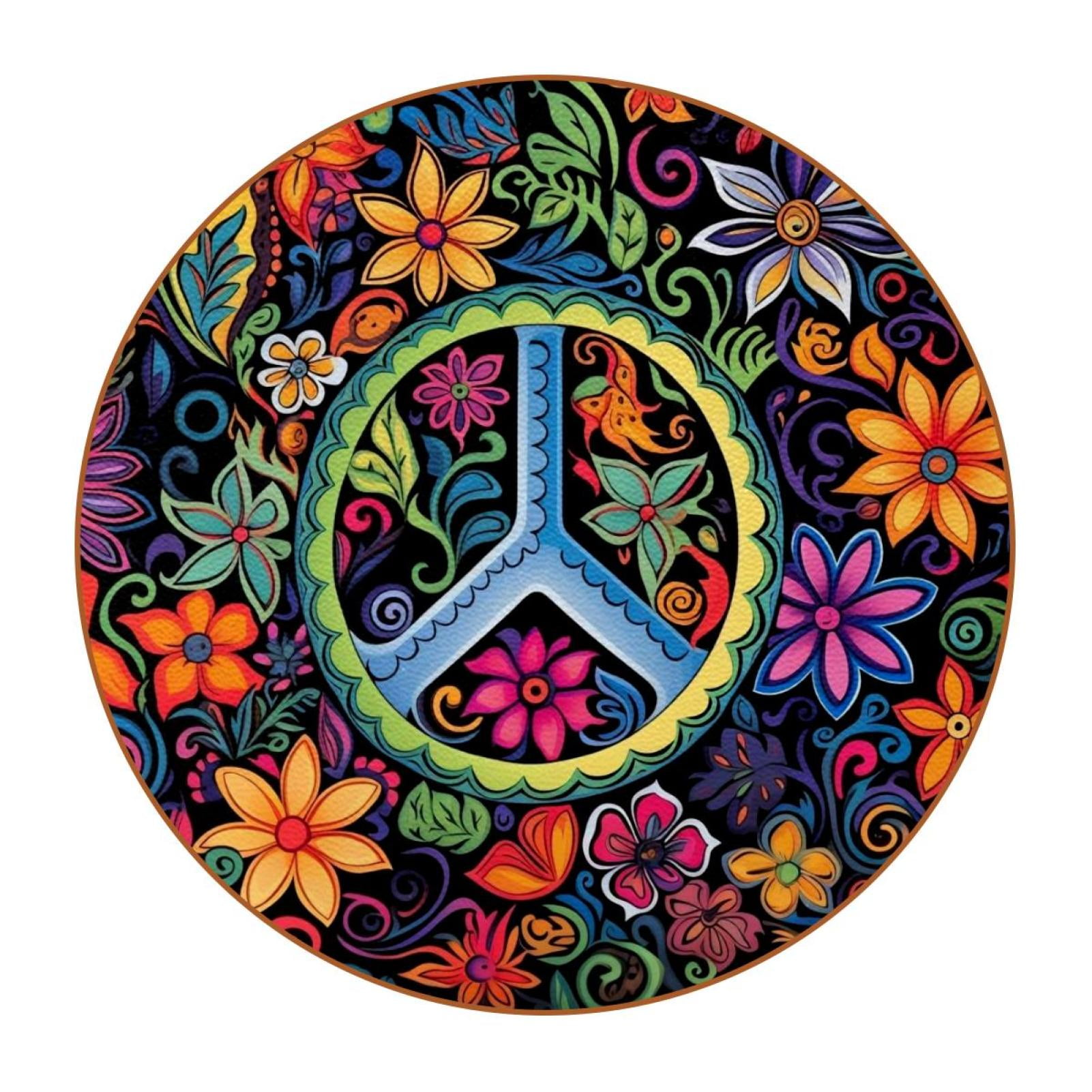 Peace Set of 6 Round Coasters, Microfiber Leather Drink Coasters for ...