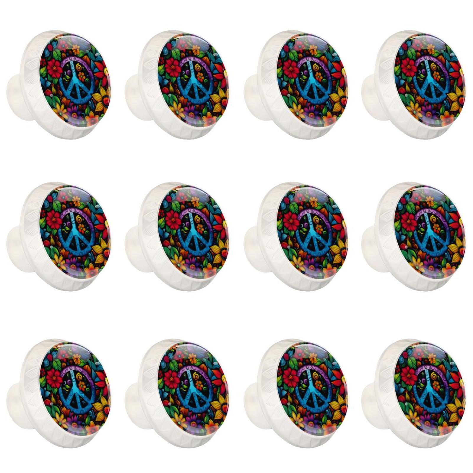 Peace Sign 12 Pcs White Round Drawer Pulls with Screws,ABS and Glass ...