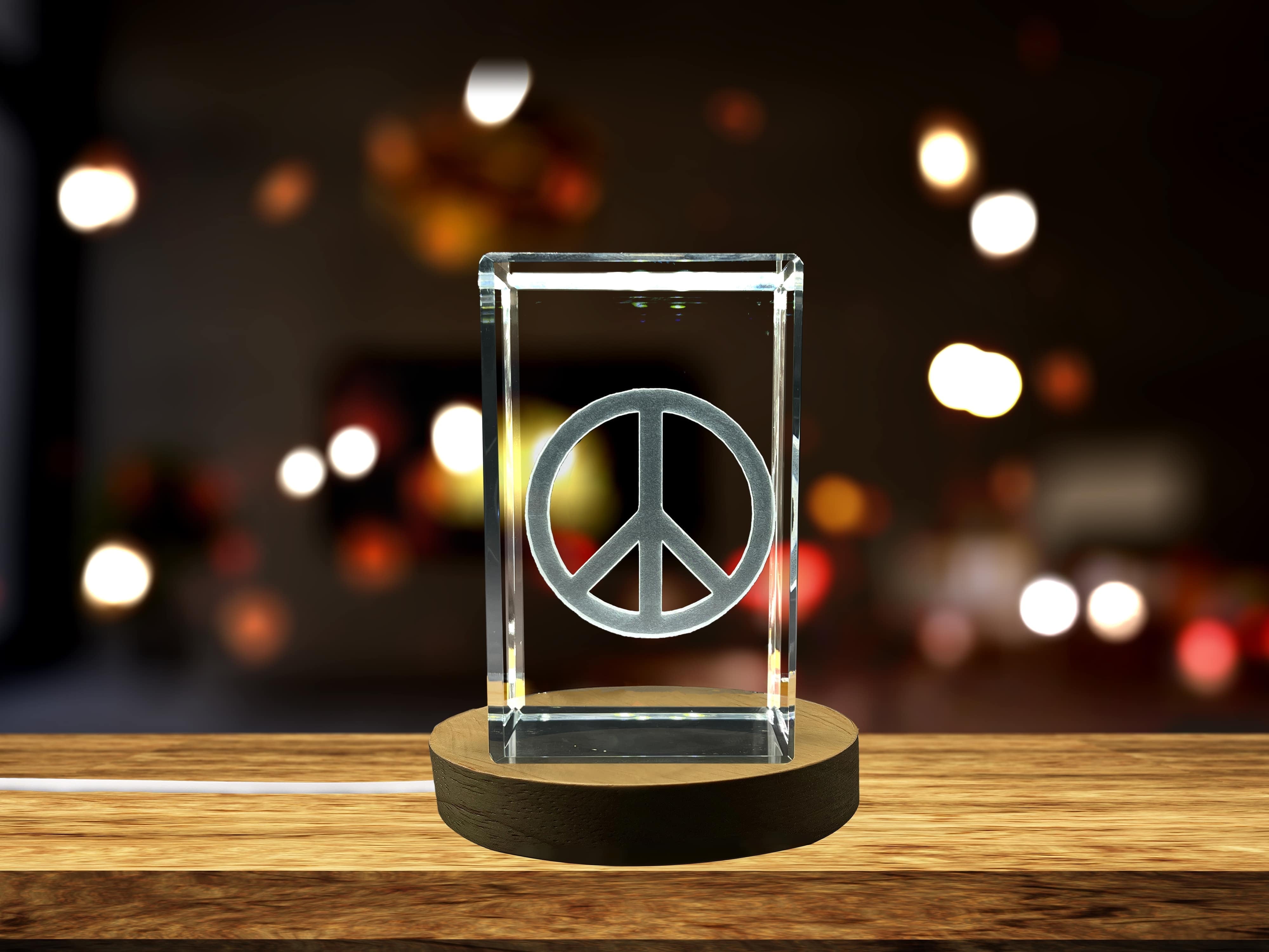 Peace Sign 3D Engraved Crystal Keepsake Decor - Clear | AB Crystal ...