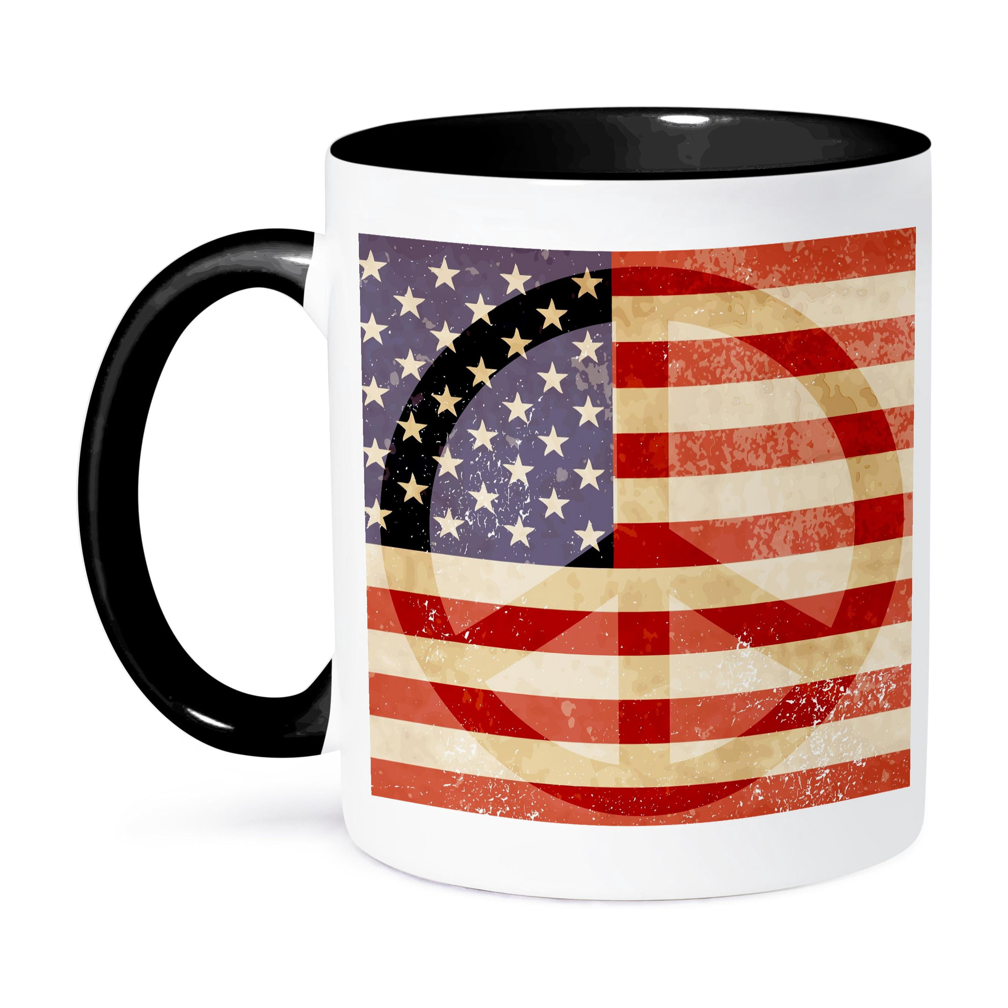 3dRose, Peace Sign American Flag, 15oz Two-Tone Black Mug - Walmart.com