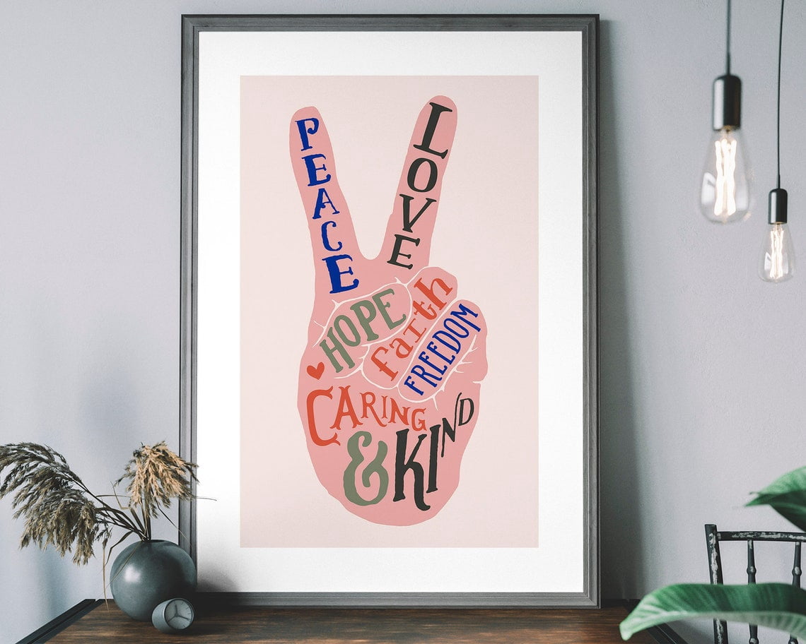 Peace Sign Art Print, Peace And Love, Inspirational Wall Art ...