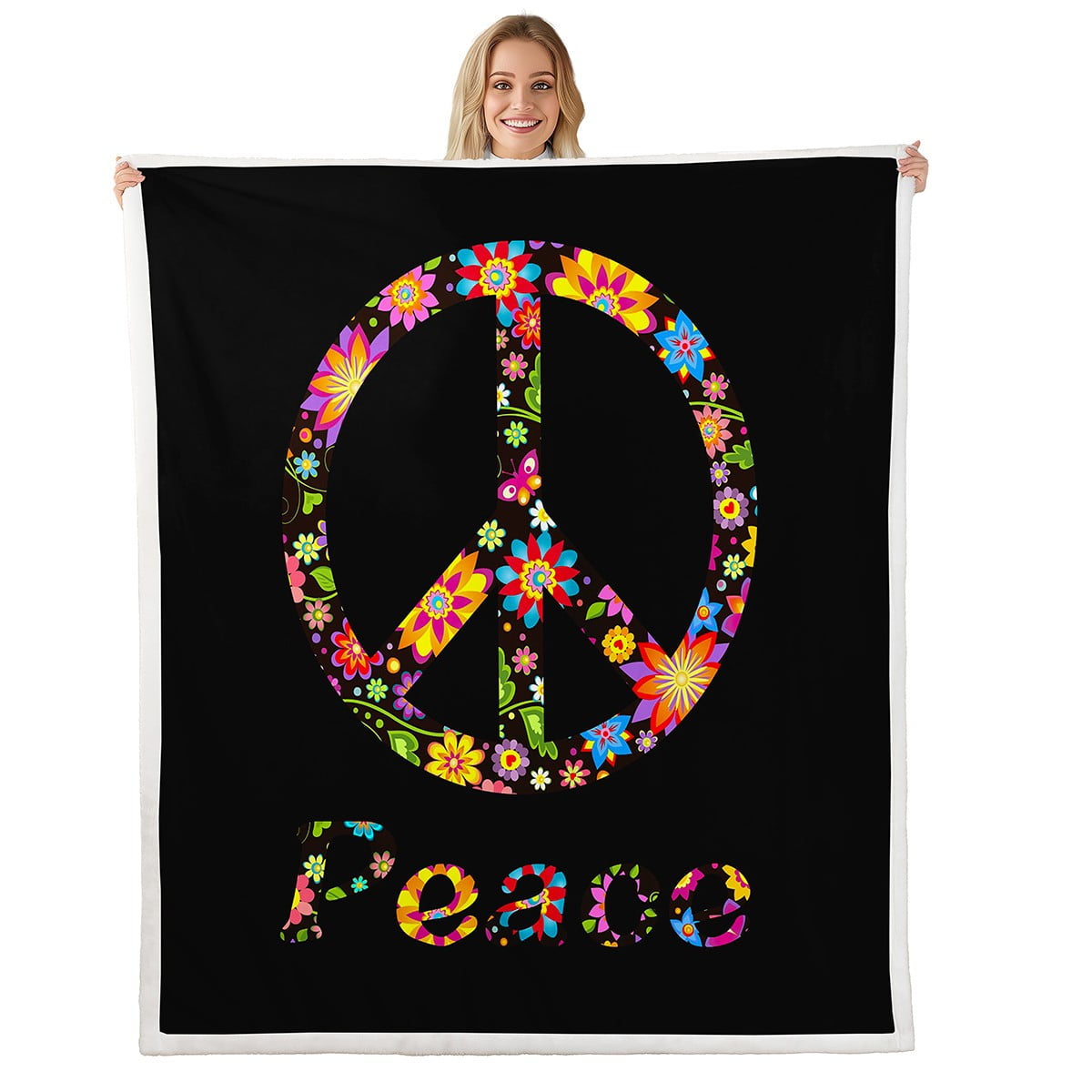 Peace Sign Blankets,Colorful Daisy Flower Throw Blanket Teens Room ...
