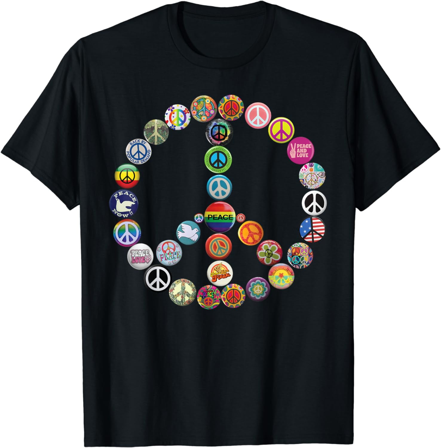 Peace Sign Buttons Vintage Hippie Retro Costume 60s 70s T-Shirt ...