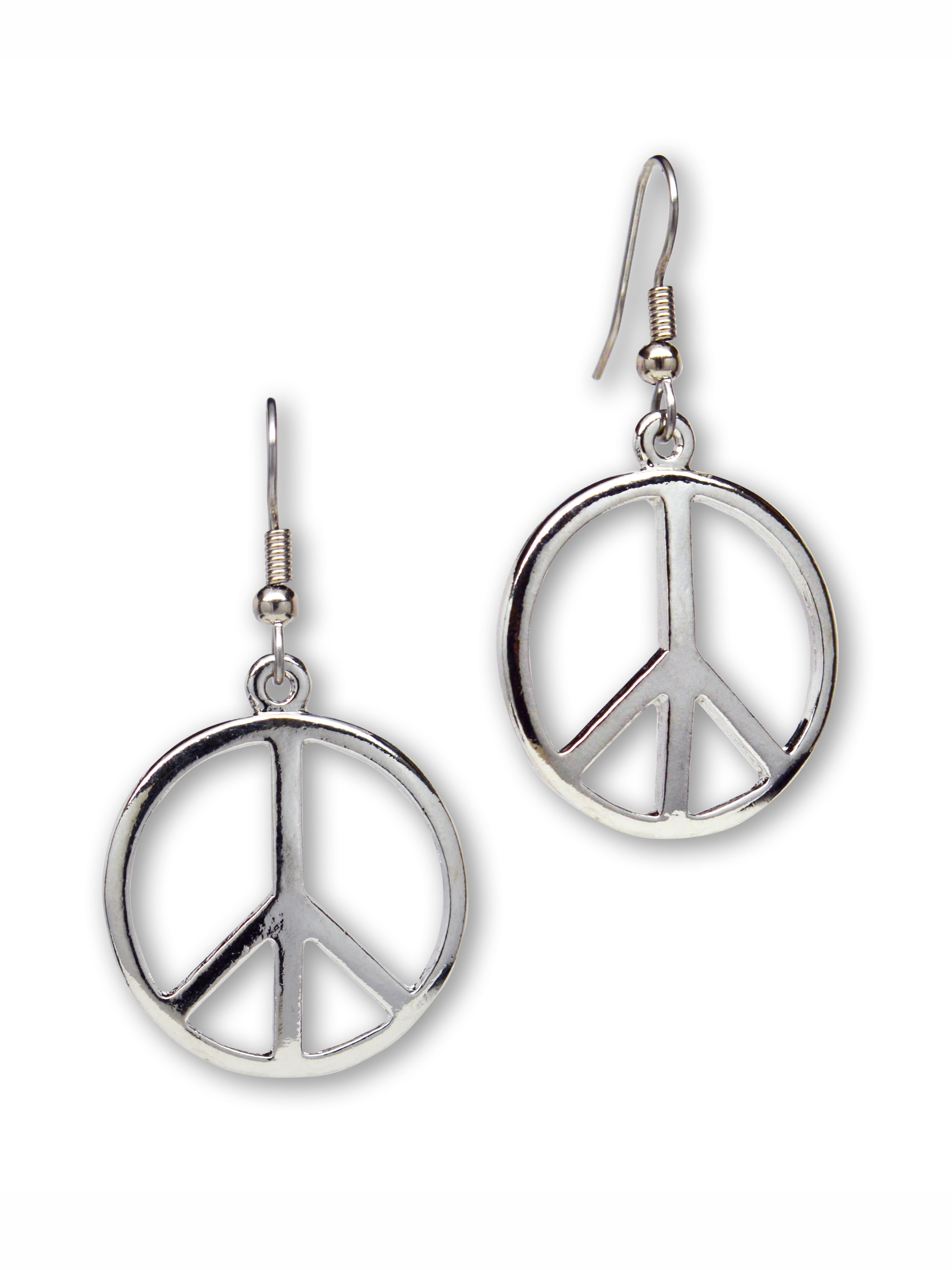 Peace Sign Dangle Earrings Polished Silver Finish Pewter by Real Metal ...