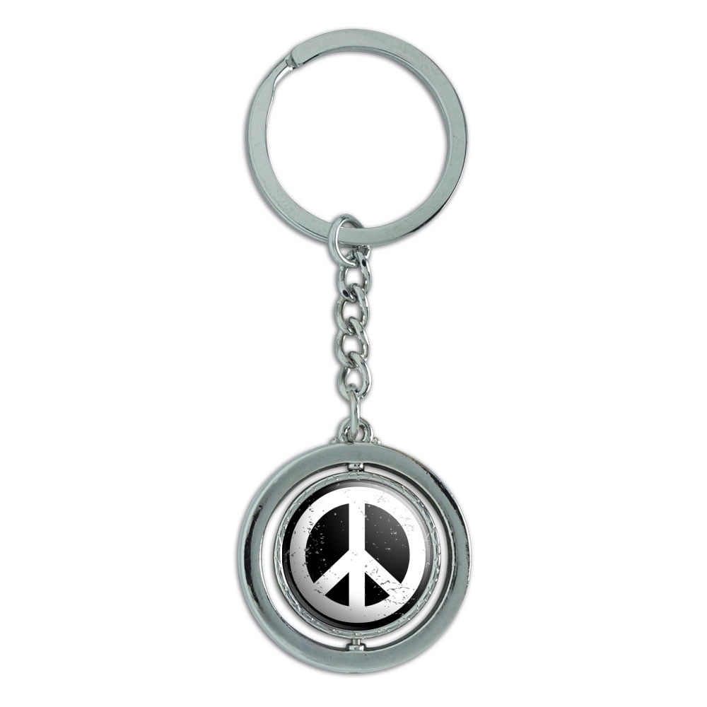 Peace Sign Distressed Inspirational Spinning Circle Metal Keychain ...