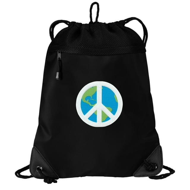 Peace Sign Drawstring Bag TWO SECTION World Peace Cinch Pack Backpack ...