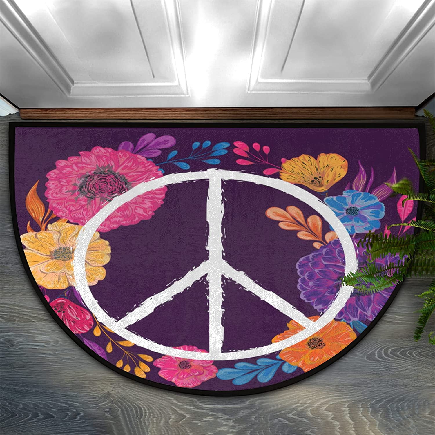 Peace Sign Flower Half Round Door Mat Half Circle Area Rug Doormat Home ...