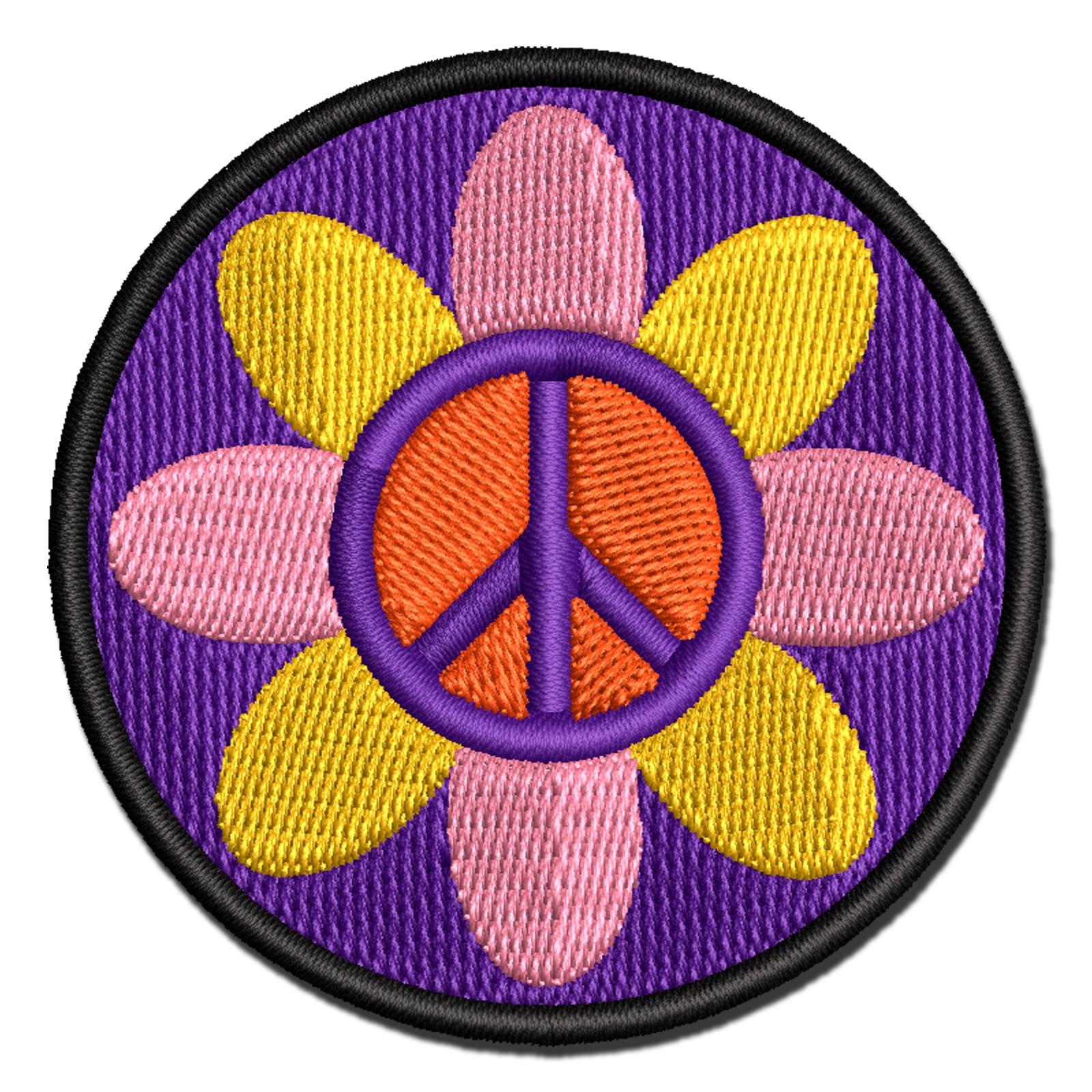 Peace Sign Flower Hippie Boho Love Happiness Applique Multi-Color Embroidered Hook & Loop Patch ...