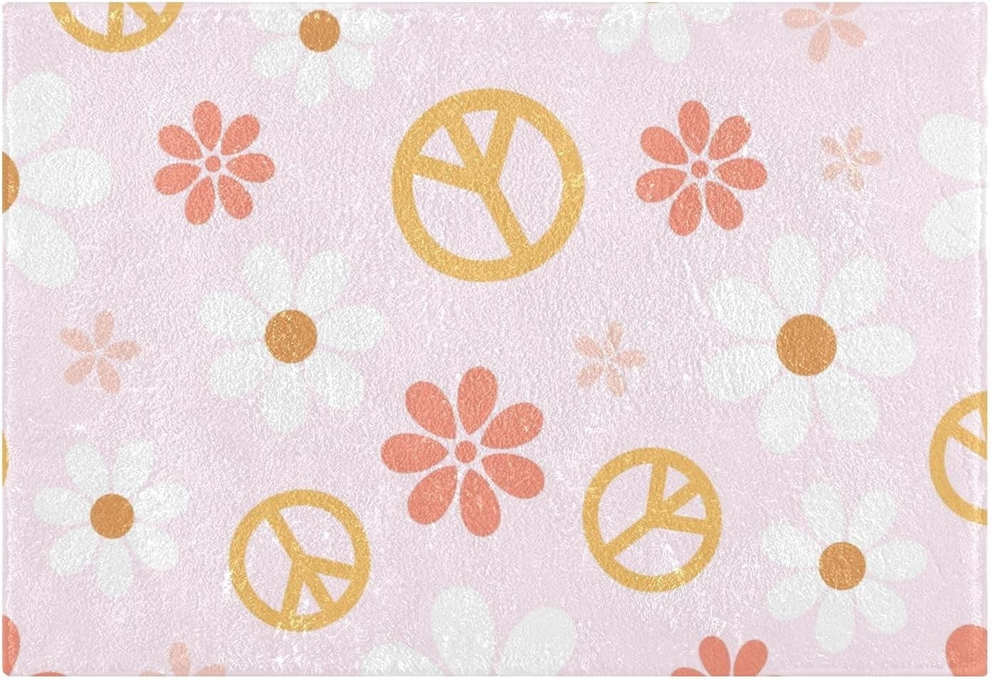 Peace Sign Flower Pink Bathroom Rug Rectangular Bath Mat Non Slip Bath ...