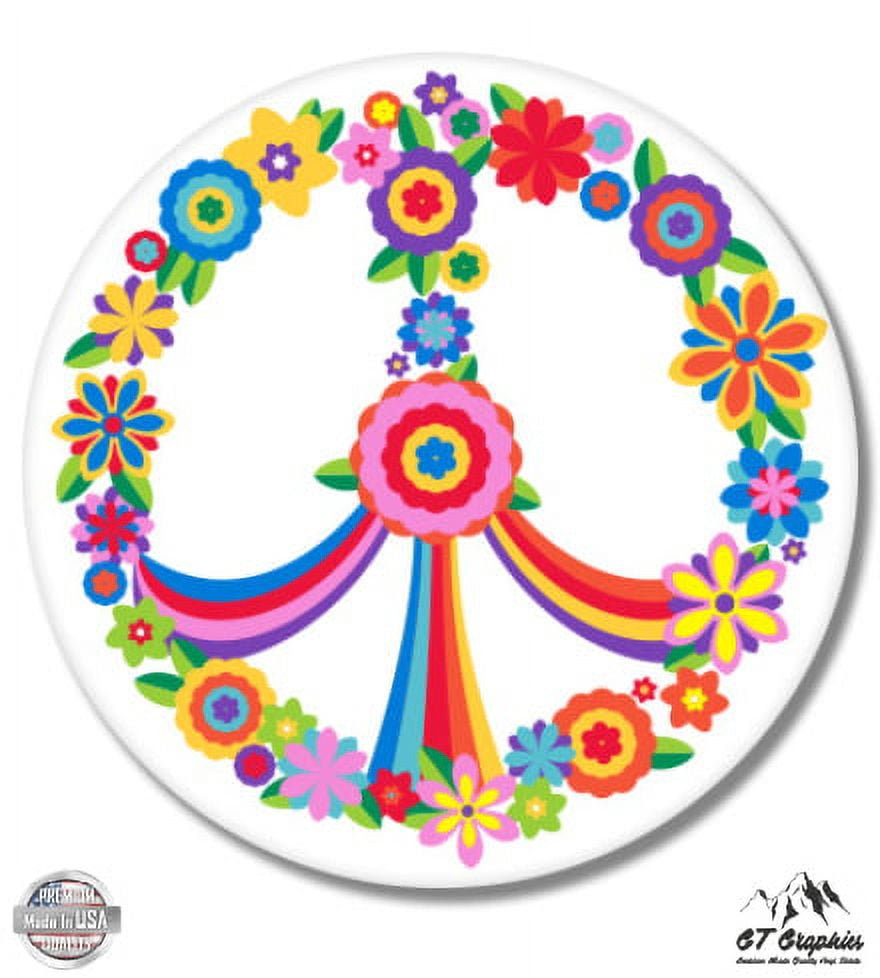 Peace Sign Flowers - 3" Vinyl Sticker - For Car Laptop I-Pad Phone ...