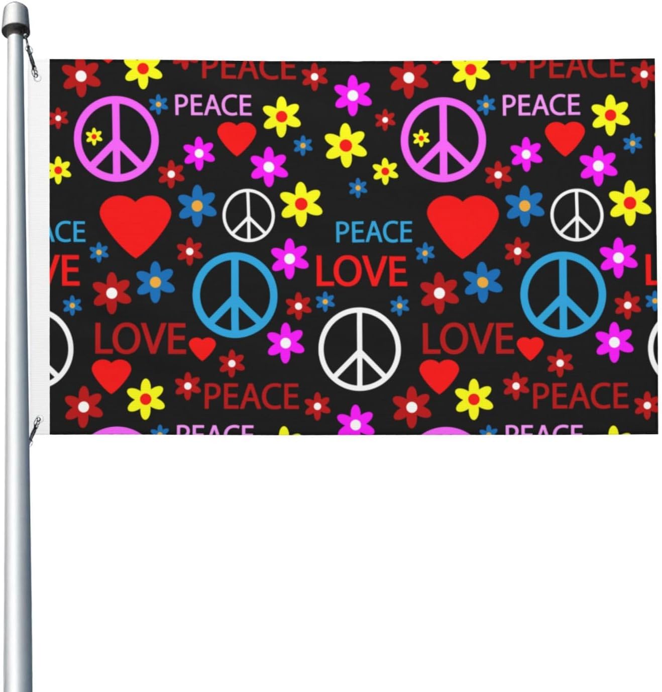 Peace Sign Flowers And Love Flag, 3Ply Polyester Heavy Duty Double ...
