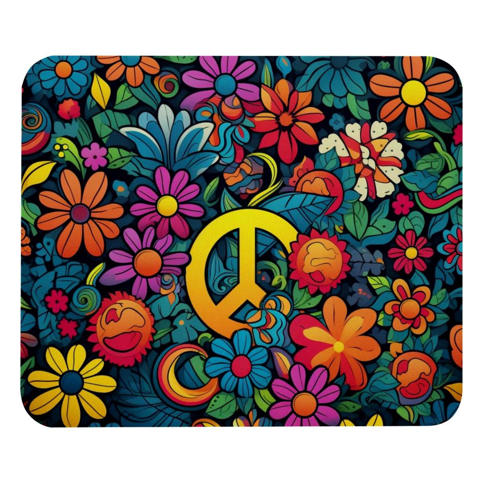 Peace Sign Flowers Cartoon Mousepad, Non-Slip Mouse Pad, Office Desk ...