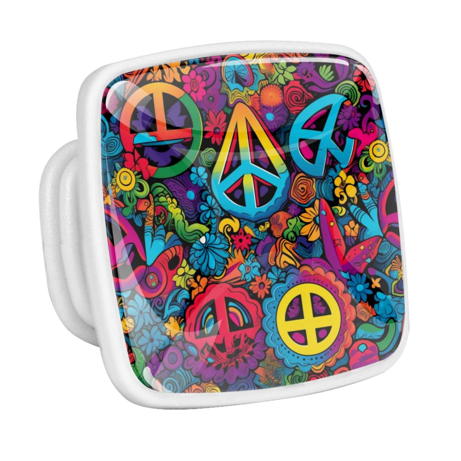 Peace Sign Fluorescent Drawer Pulls with Screws Square 4-Pack Glow Dark ...