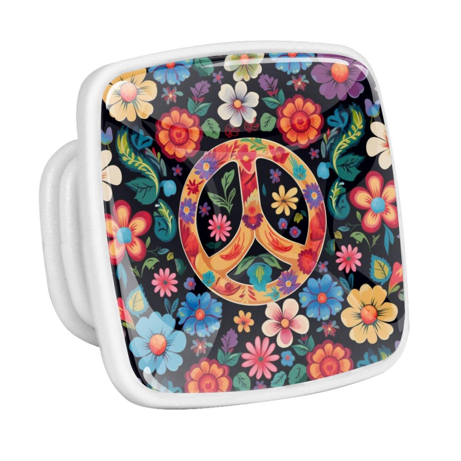 Peace Sign Fluorescent Drawer Pulls with Screws Square 4-Pack Glow Dark ...