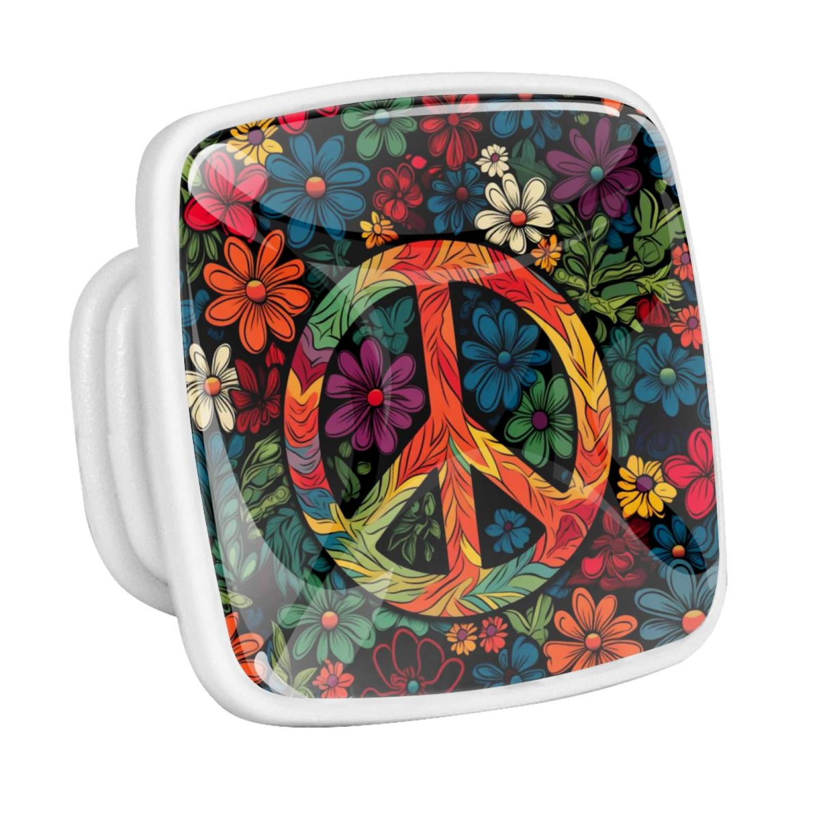 Peace Sign Fluorescent Drawer Pulls with Screws Square 4-Pack Glow Dark ...