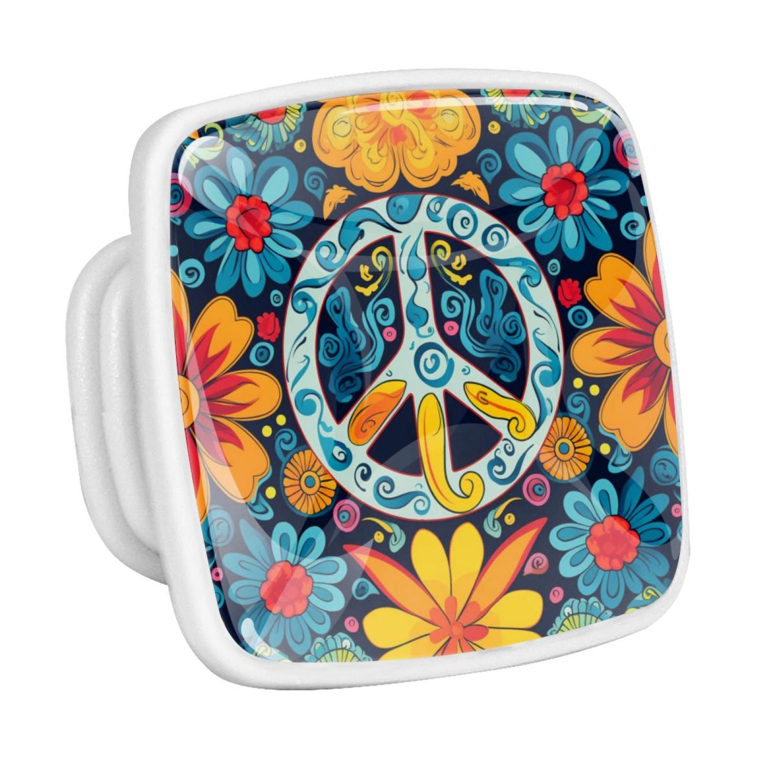 Peace Sign Fluorescent Drawer Pulls with Screws Square 4-Pack Glow Dark ...