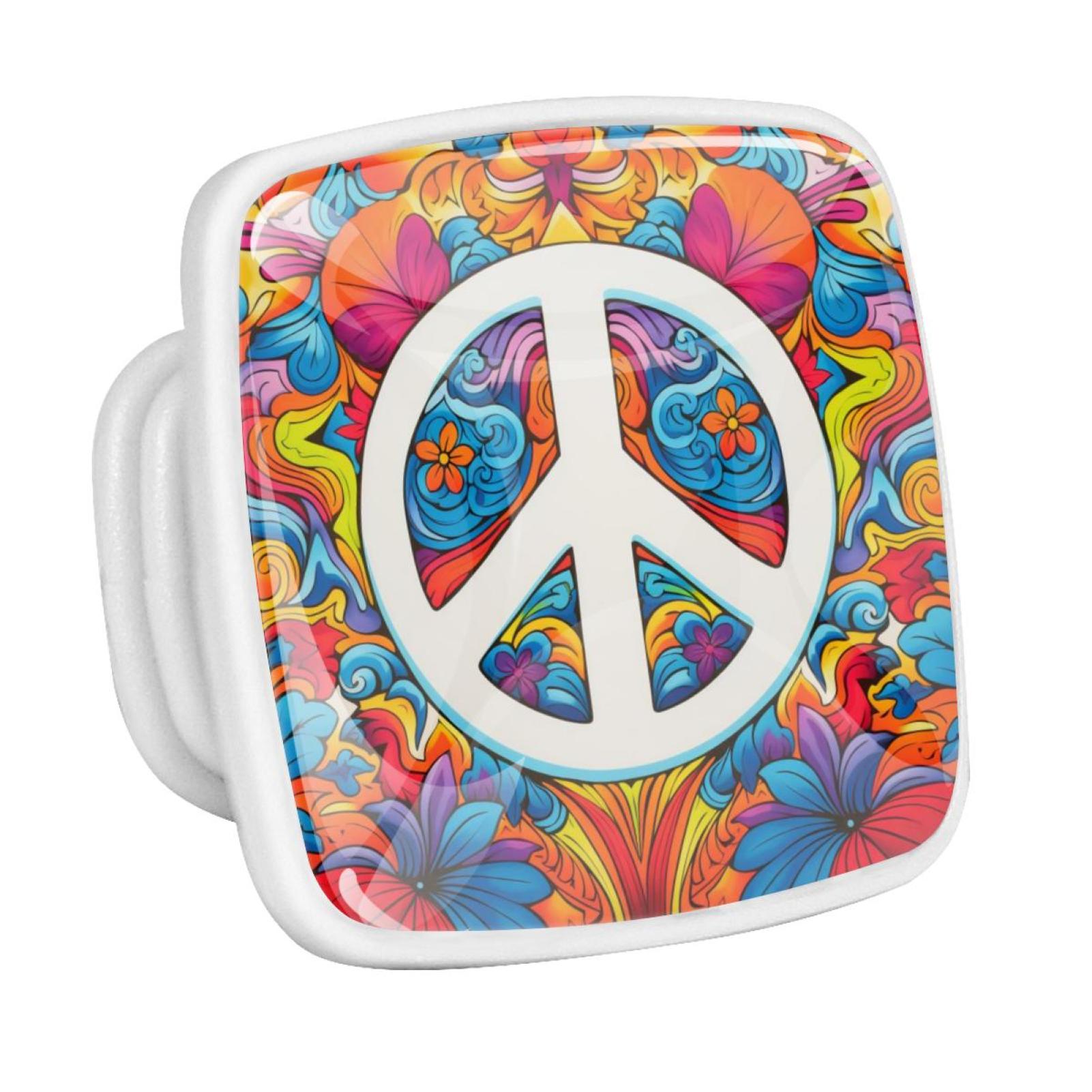 Peace Sign Fluorescent Drawer Pulls with Screws Square 4-Pack Glow Dark ...