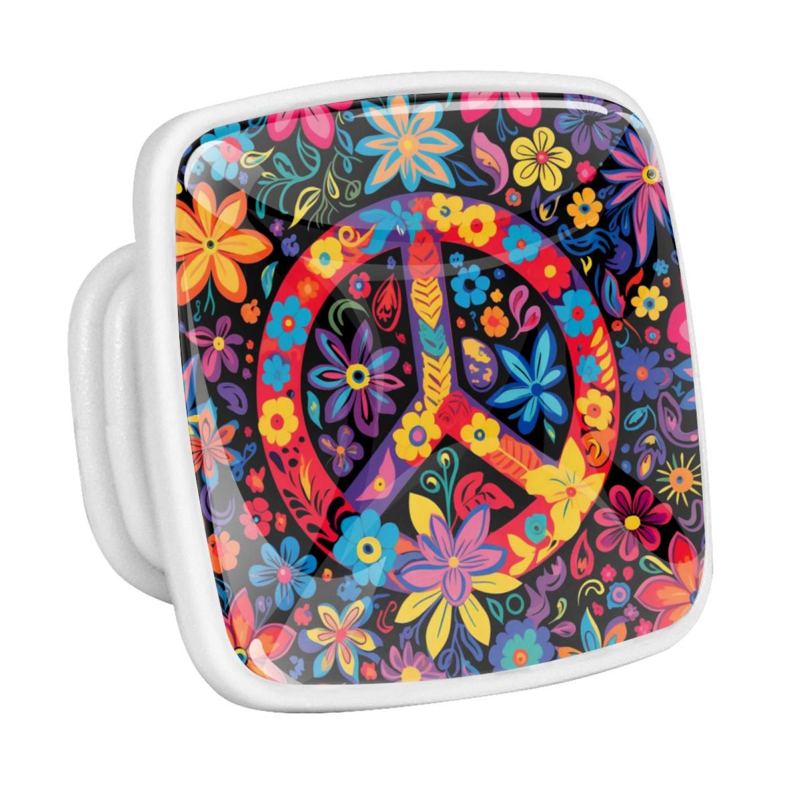 Peace Sign Fluorescent Drawer Pulls with Screws Square 4-Pack Glow Dark ...