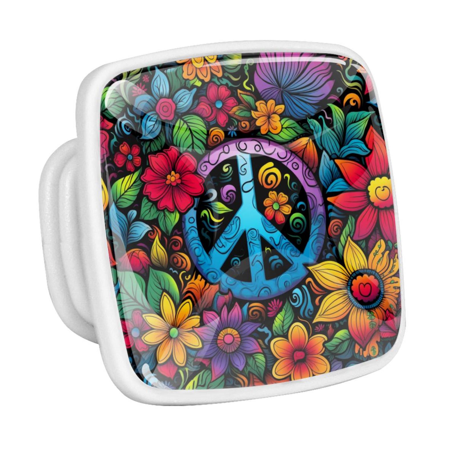 Peace Sign Fluorescent Drawer Pulls with Screws Square 4-Pack Glow Dark ...