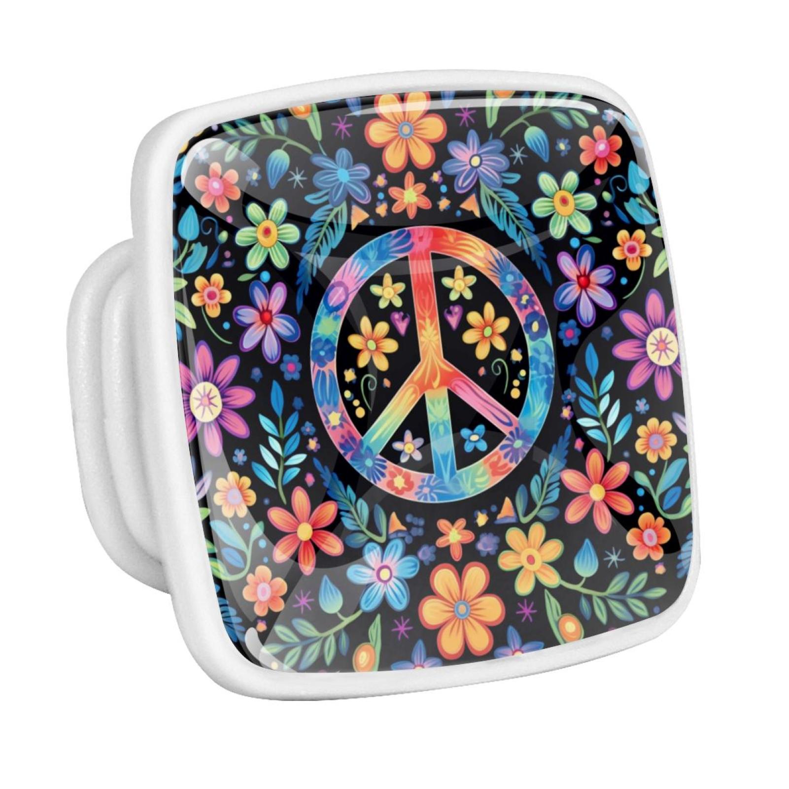 Peace Sign Fluorescent Drawer Pulls with Screws Square 4-Pack Glow Dark ...