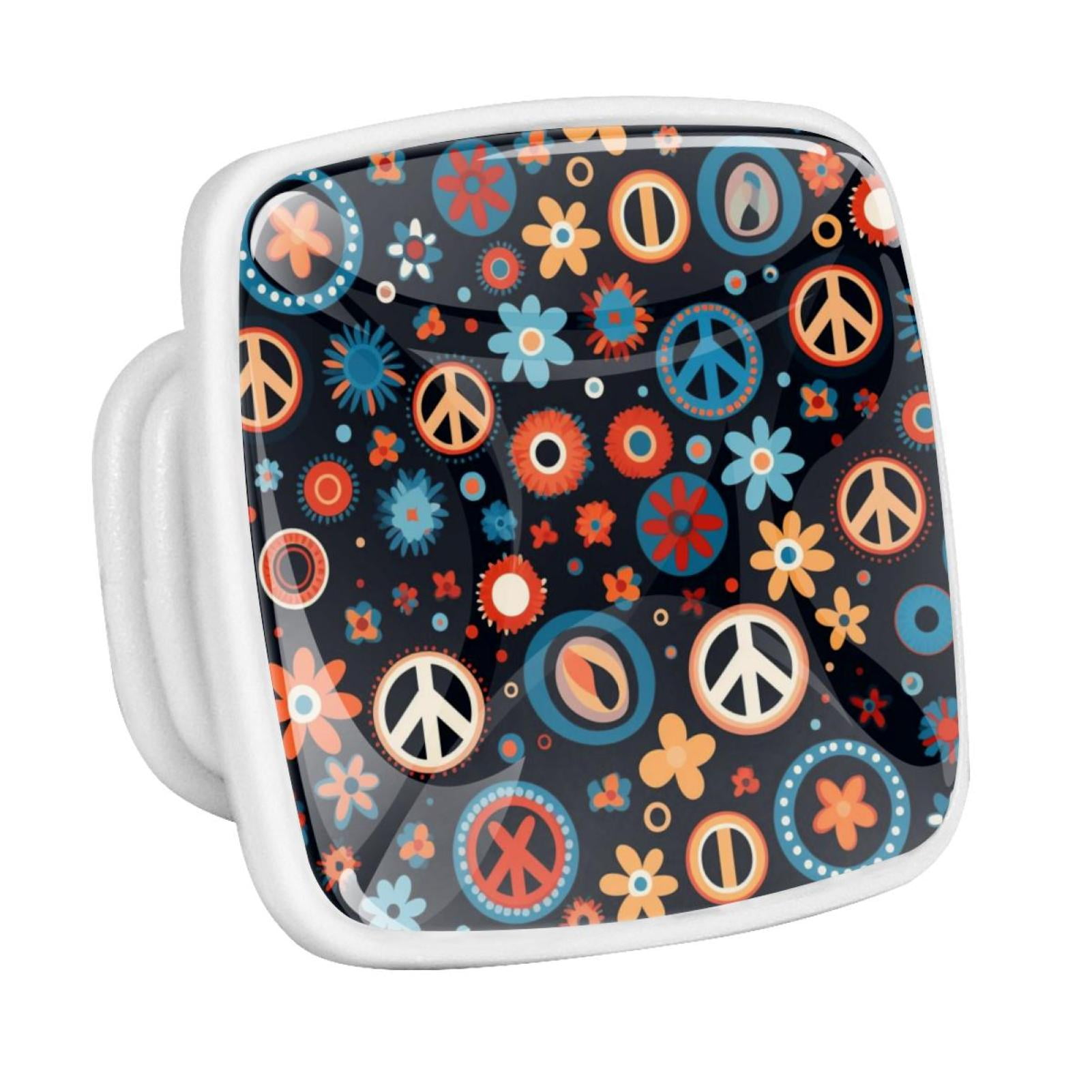 Peace Sign Fluorescent Drawer Pulls with Screws Square 4-Pack Glow Dark ...