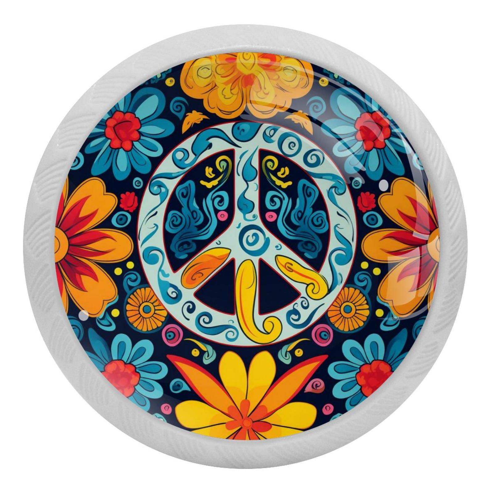 Peace Sign Fluorescent Drawer Pulls with Screws: Round 4-Pack - Glow-in ...