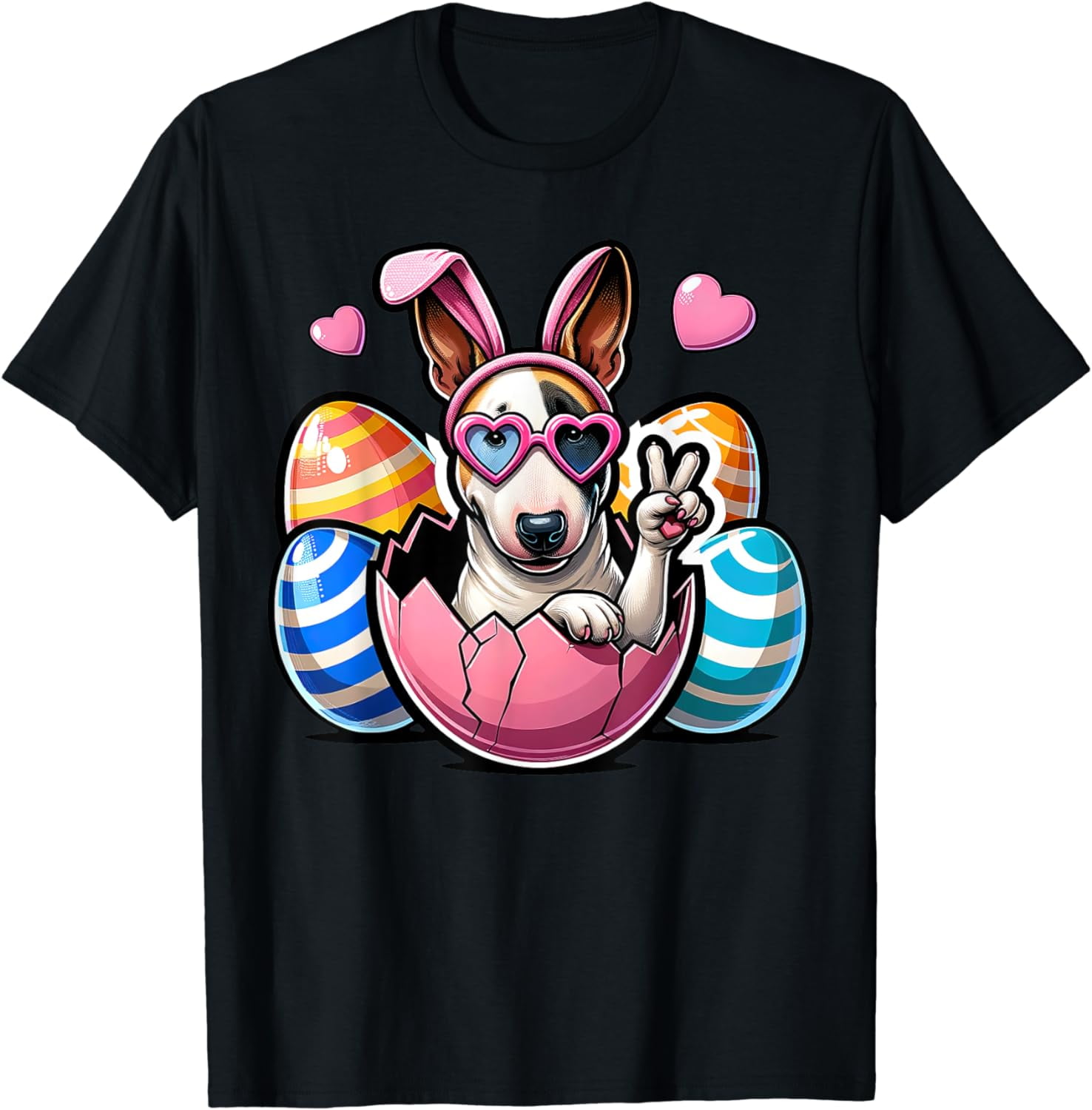 Peace Sign Hand Bull Terrier Bunny Kids Mens Womens Easter T-Shirt ...