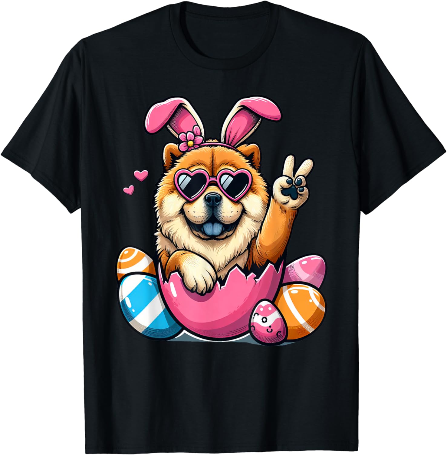 Peace Sign Hand Chow Chow Bunny Kids Mens Womens Easter T-Shirt ...
