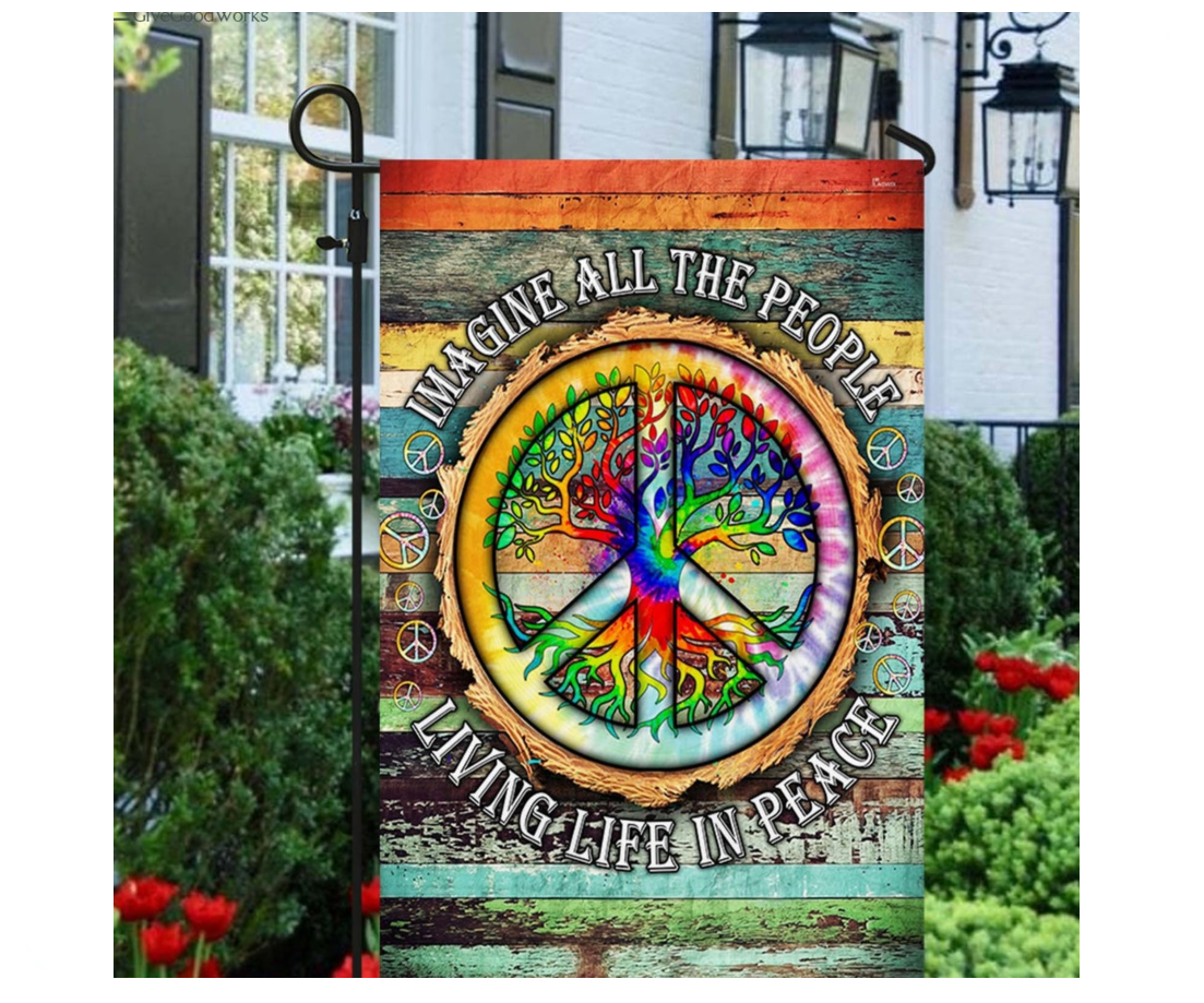 Peace Sign Hippie Flag, Tree of Life Decor 12x18 POLE NOT INCLUDED ...