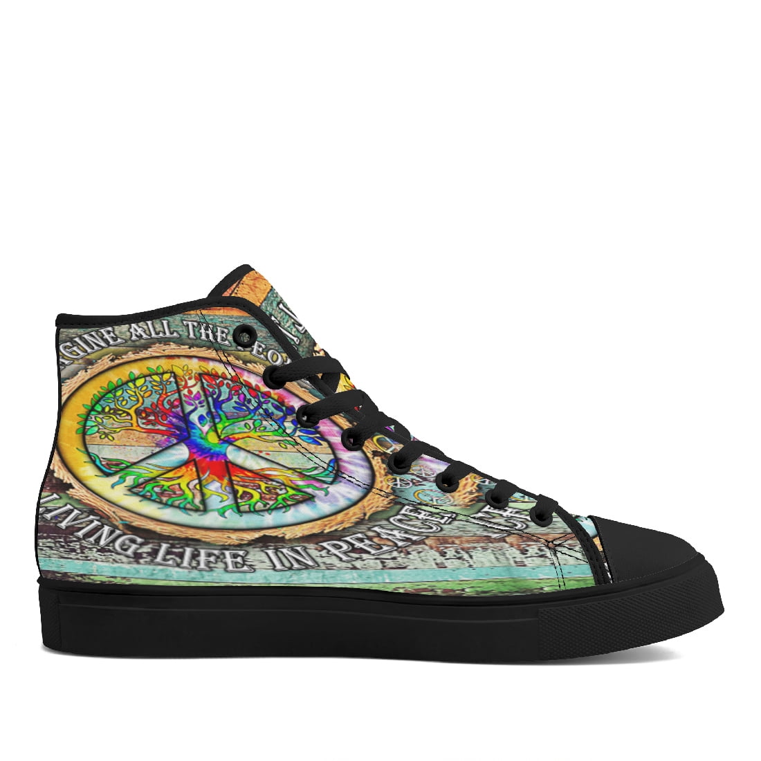 Peace Sign Hippie Imagine All The People Living Life In Peace High Top ...