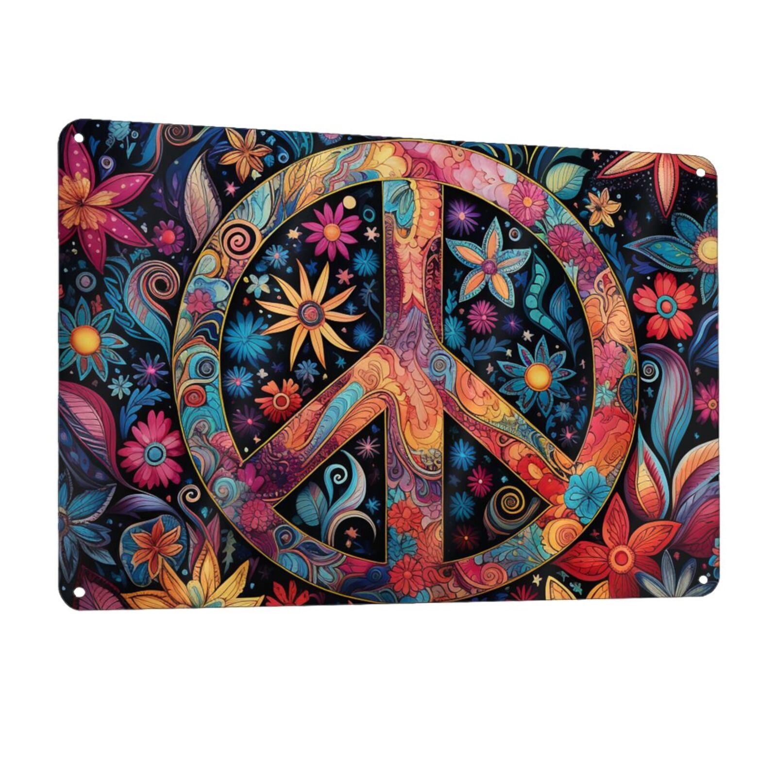 Peace Sign Hippy Art Metal Tin Sign Wall Decor for Home Bars ...