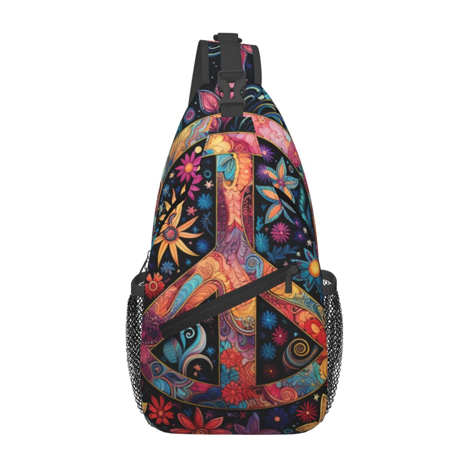 Peace Sign Hippy Art Sling Backpack Shoulder Chest Crossbody Bag Causal ...